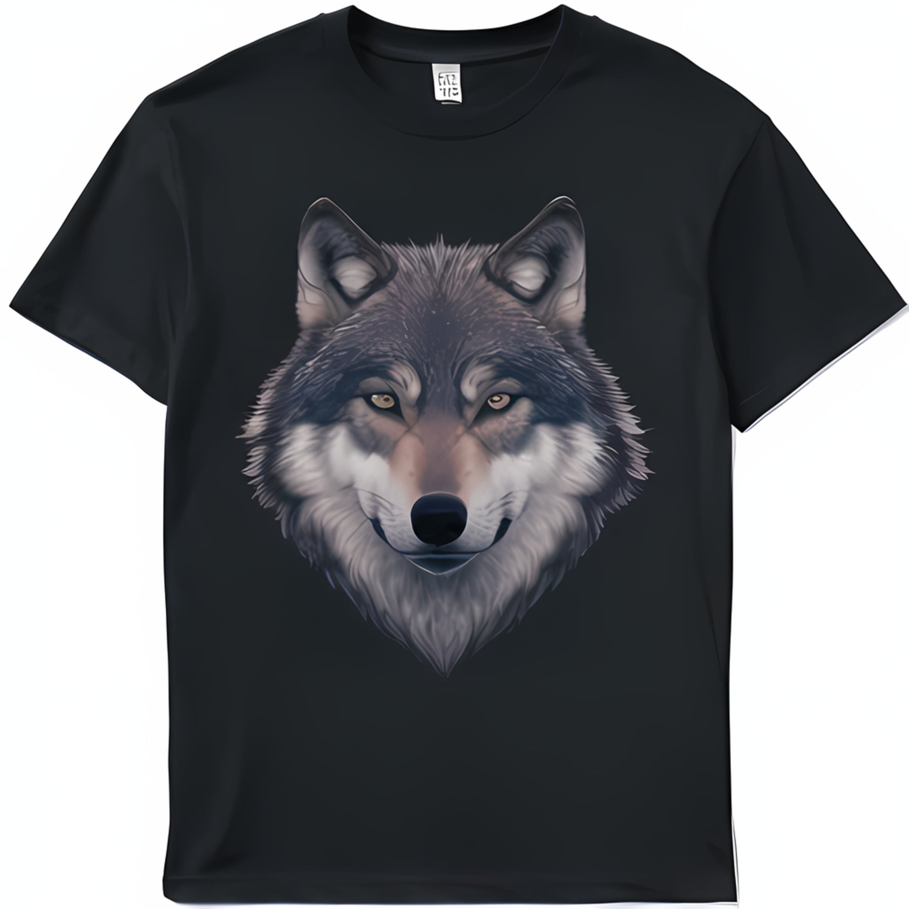 Men's Black Wolf Face Graphic T-Shirt Ultra Realistic Design Wide Angle ...