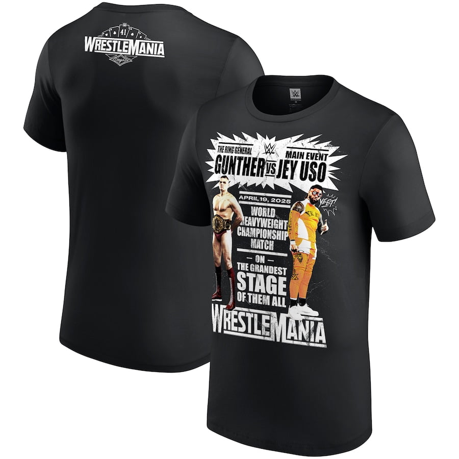 Men's Black WrestleMania 41 Jey Uso Vs Gunther Match T-Shirt, Short ...
