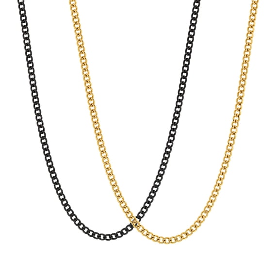 Men’s Black and Gold-Tone Stainless Steel Cuban Chain Necklace Set – 24 ...