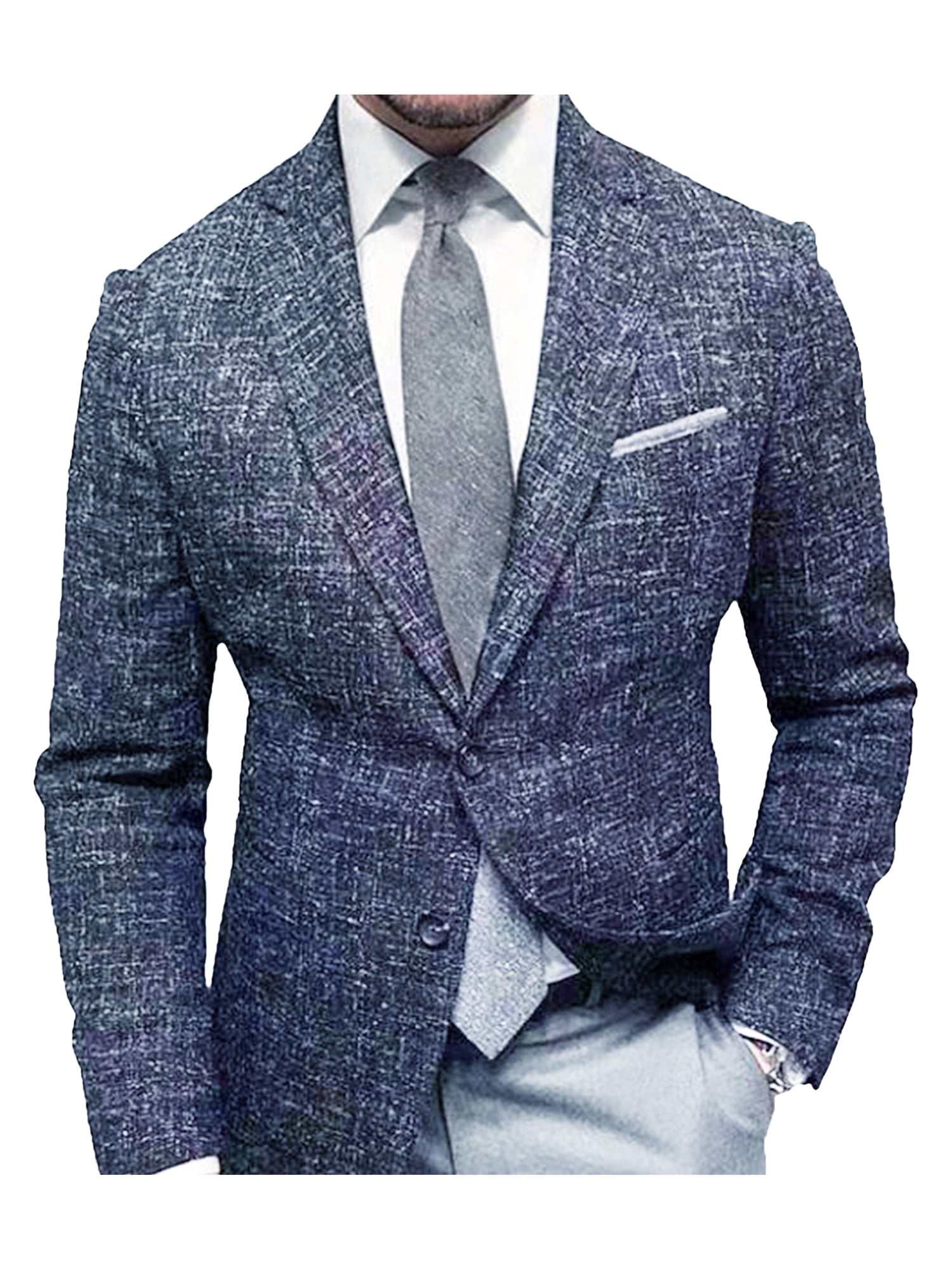 Men s Blazer Plaid Wool Suit Coats Lapel Long Sleeve Button Suit ...