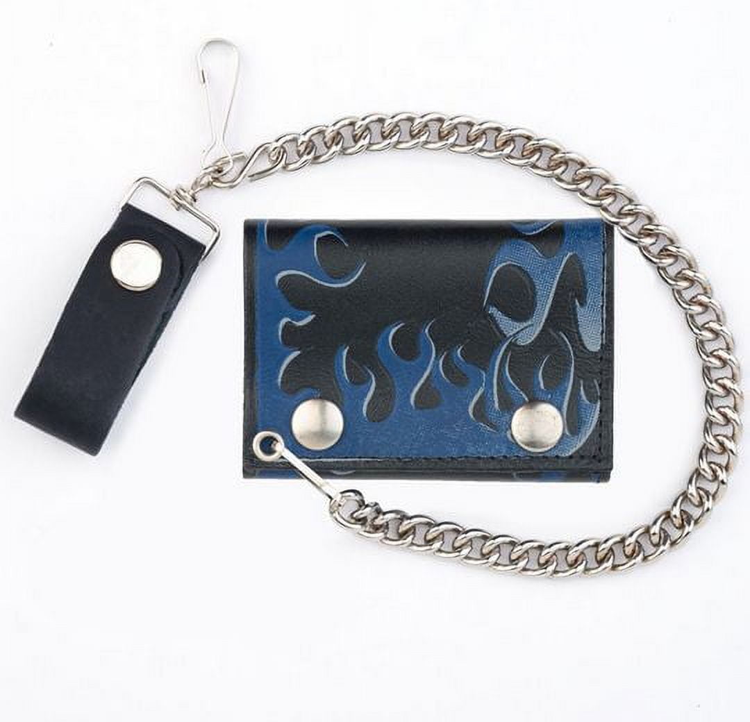 Men's Blue Flames Leather Tri-Fold Biker Chain Wallet - Walmart.com