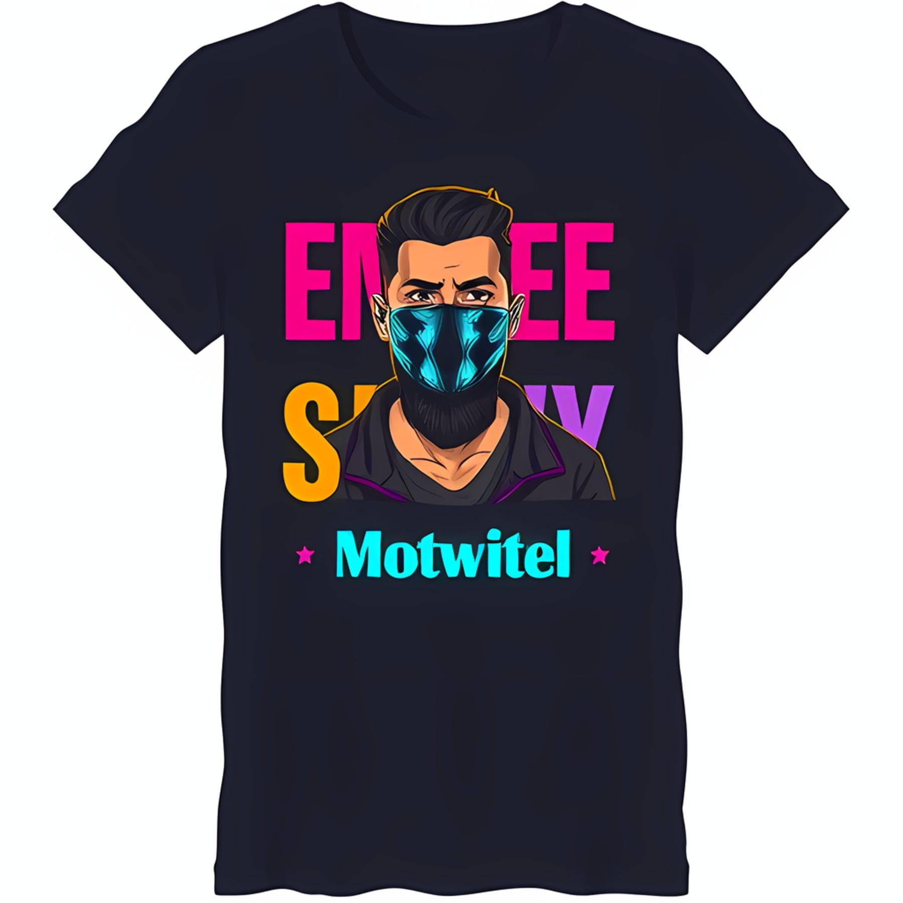 Men's Blue Graphic T-Shirt with Colorful Face Mask Design EMEE SHOW ...