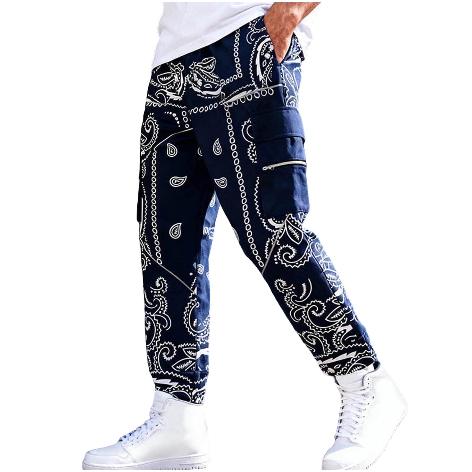 Men's Boho Pants Paisley Print Cargo Joggers Hip Hop Workout Punk Pants ...