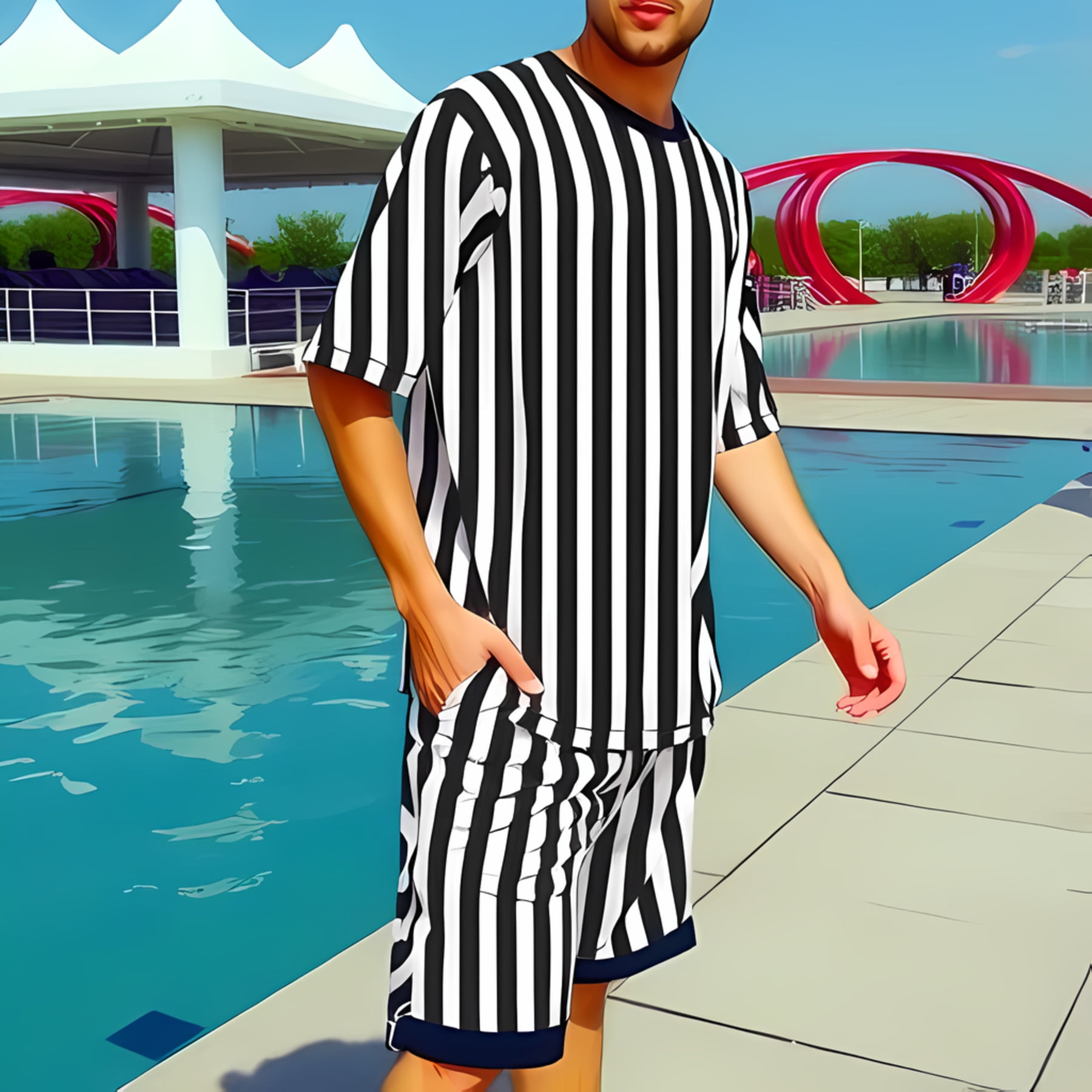 Men's Bold Black and White Striped T-Shirt and Shorts Set - Chic Summer ...