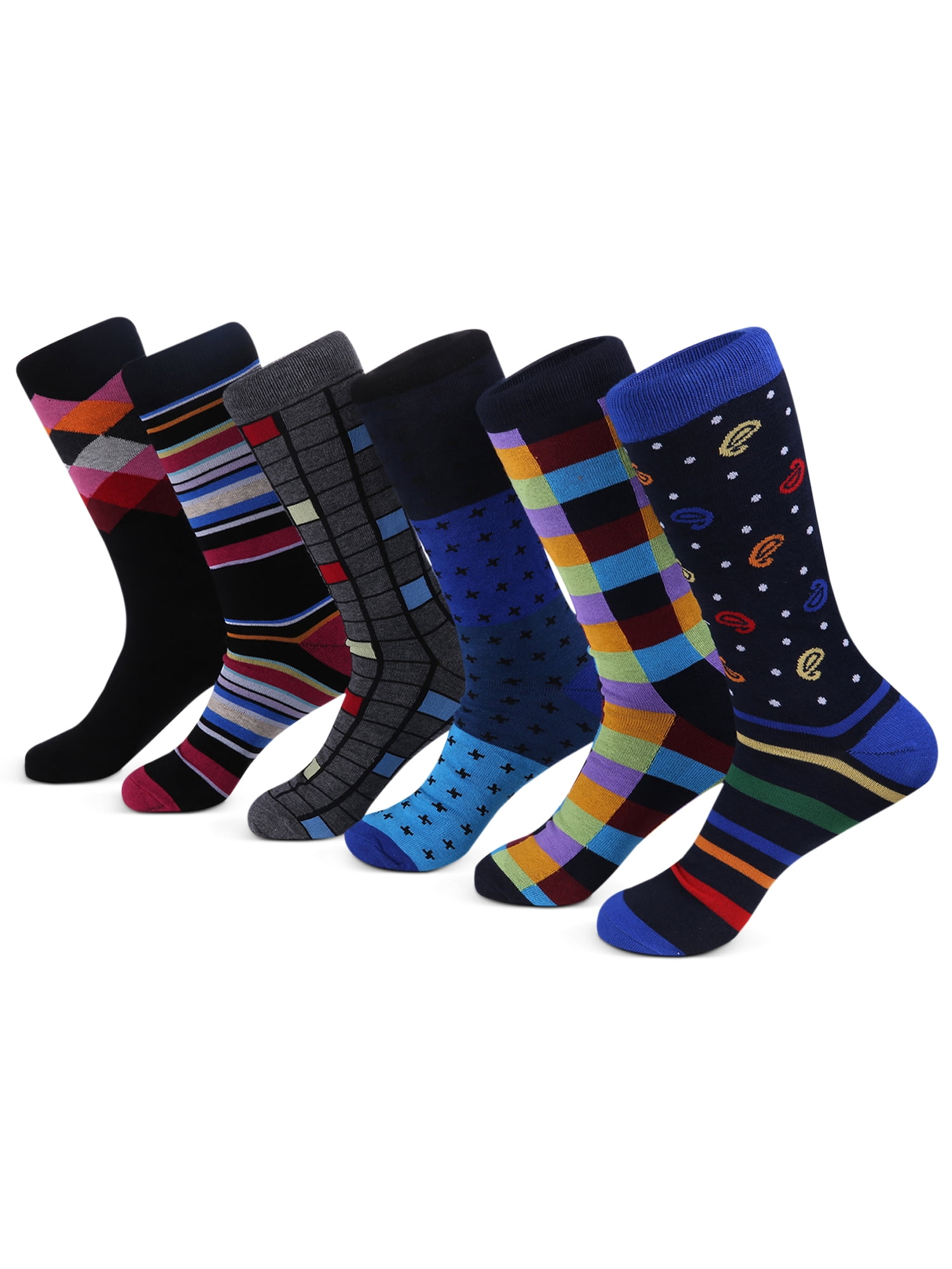 Men's Bold Designer Dress Socks 6 Pack Color: Spunky Collection Size ...