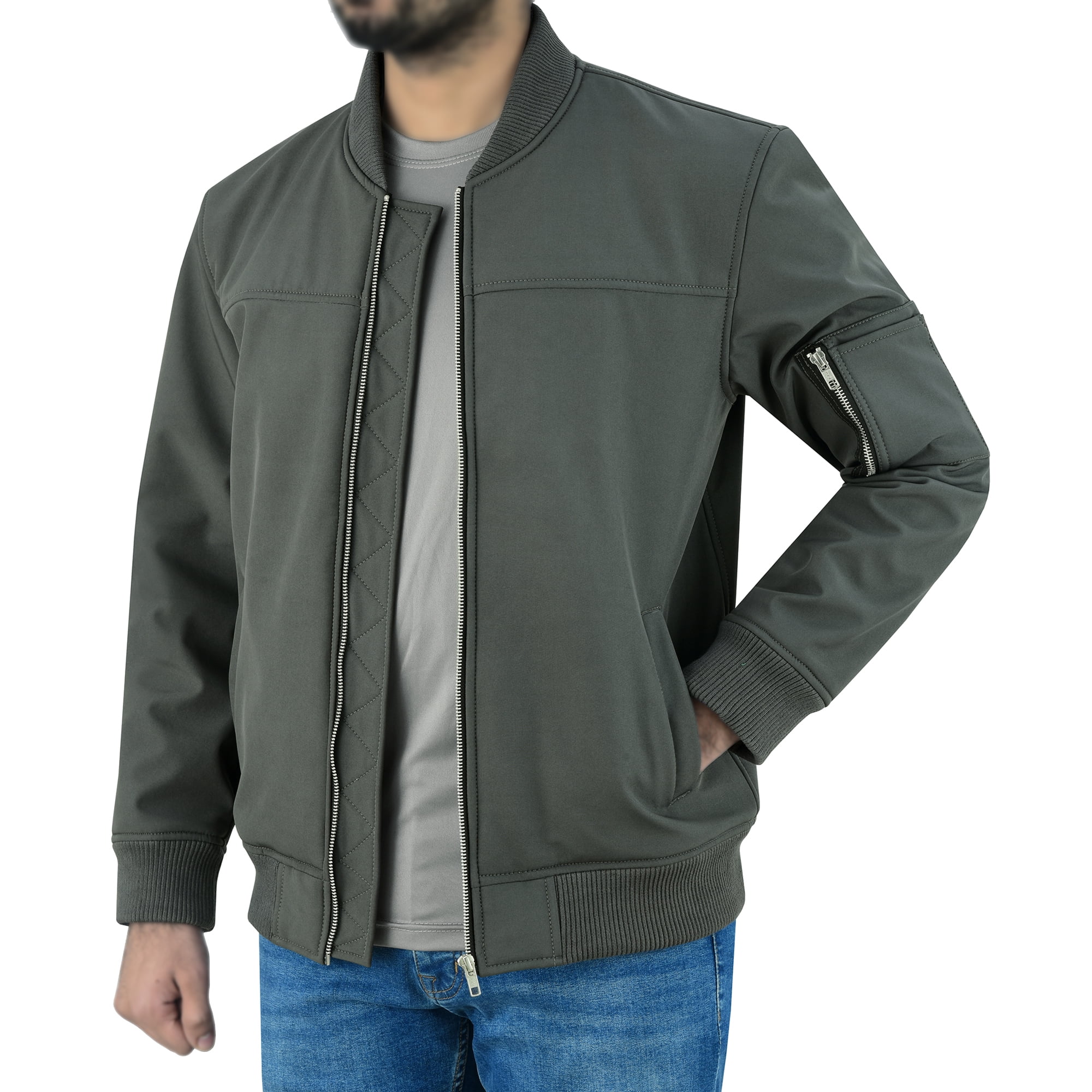 Men's Bomber Jacket Lightweight Softshell Warm Backed Woven Fabric ...