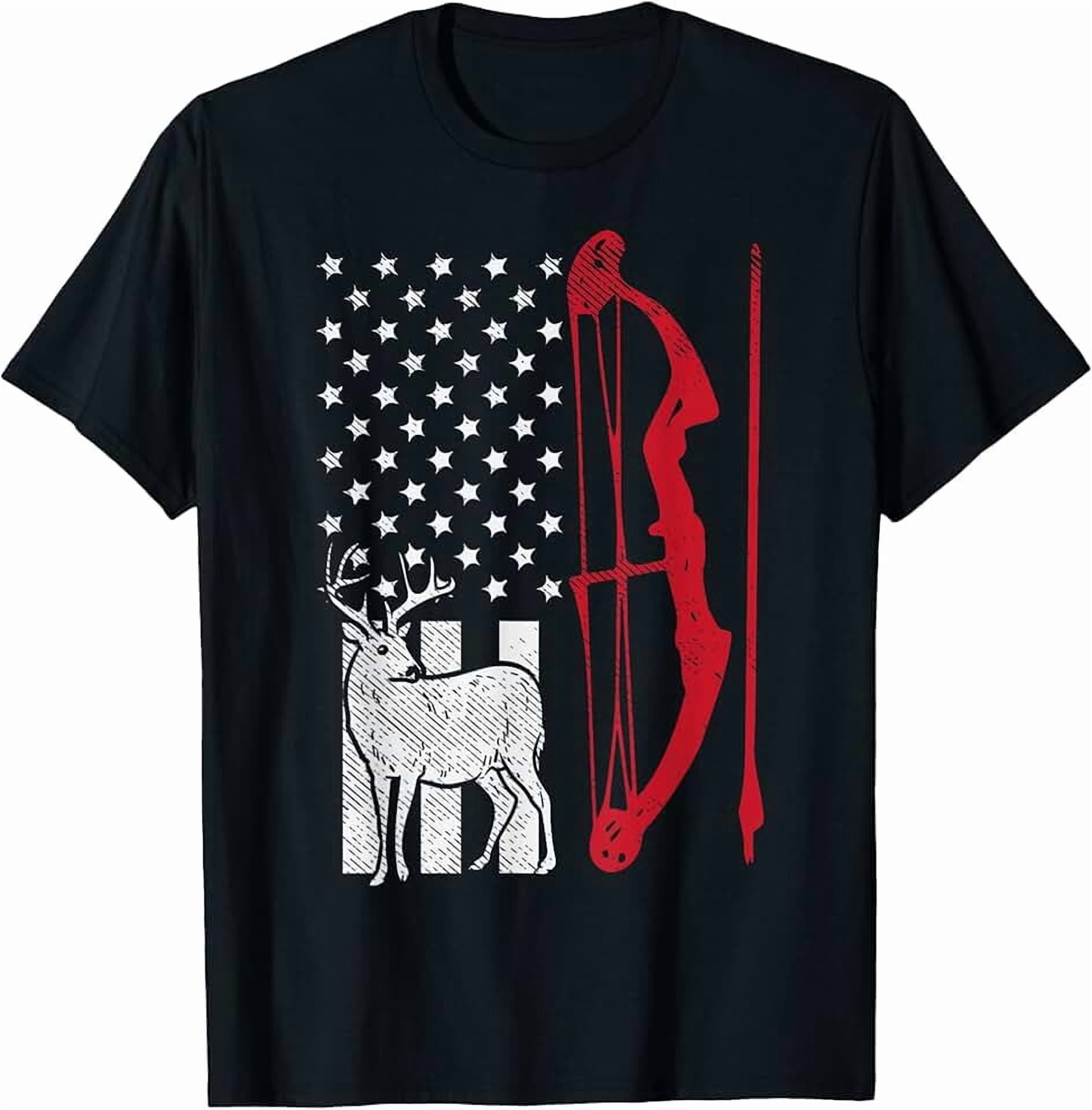 Men's Bow Hunting T-Shirt American Flag Deer Archery Graphic Tee ...