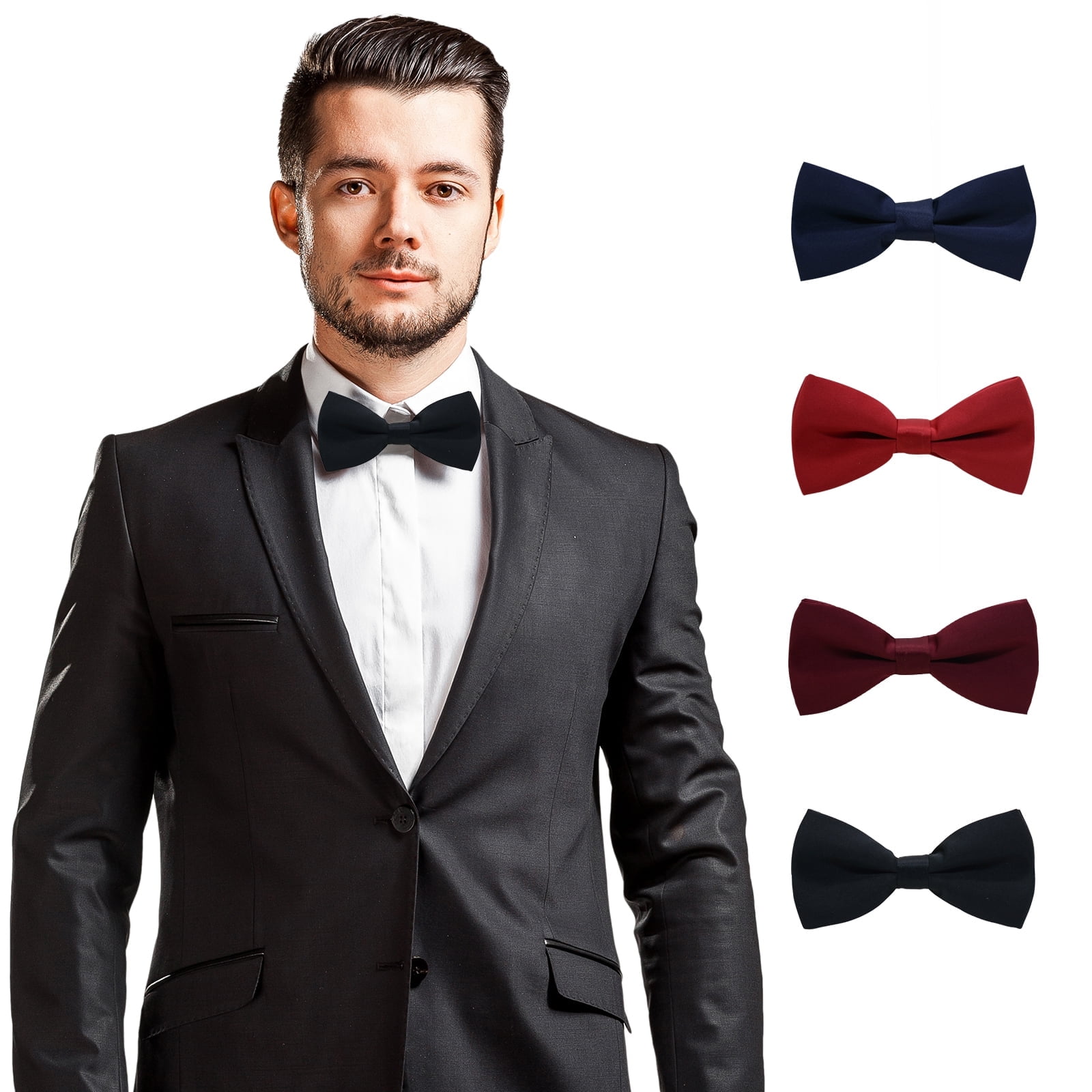WOWSTYLE Men's Bow Ties on Formal Solid Tuxedo Adjustable Pre-Tied Bow ...