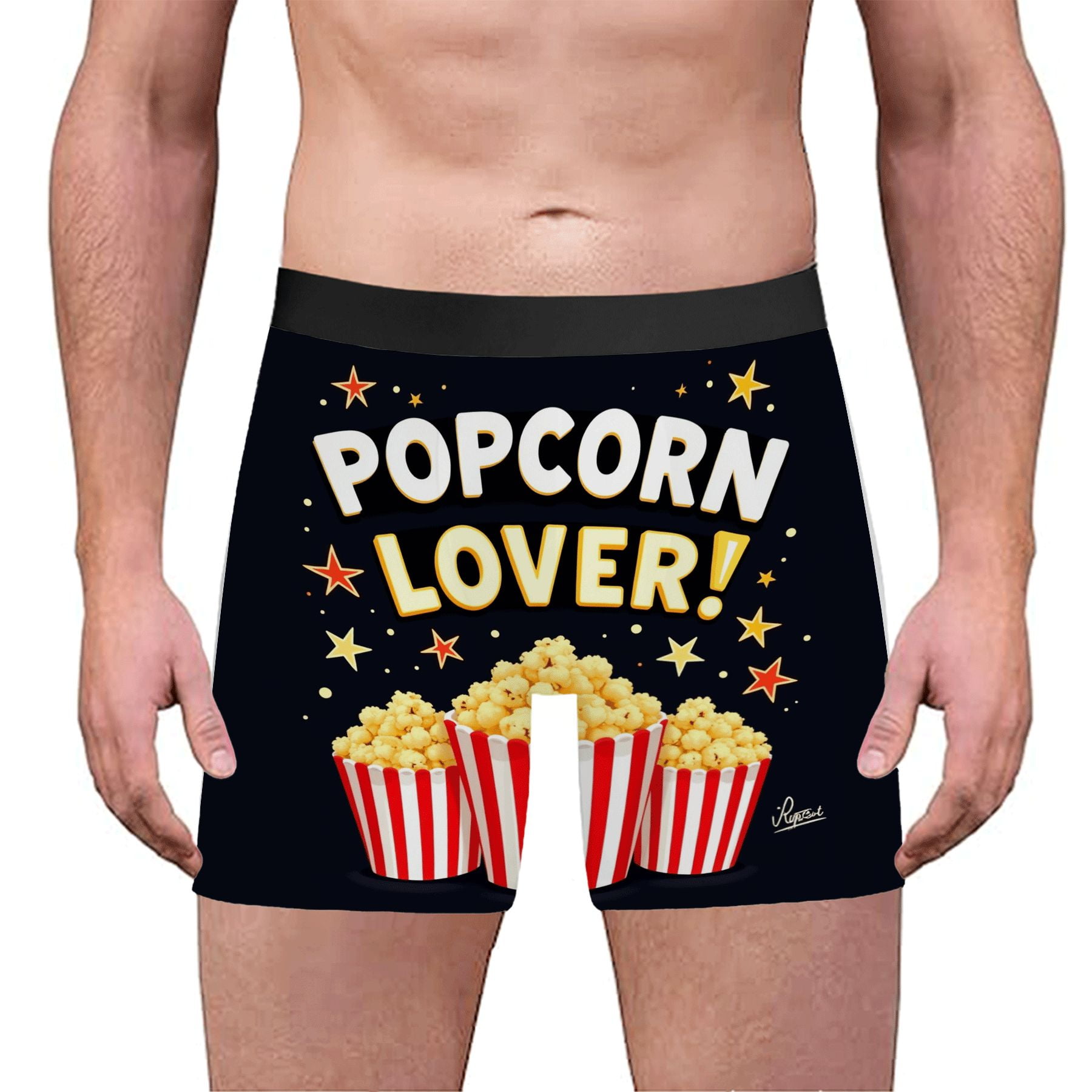 Men's Boxer Briefs - Fun Popcorn Lover Design with Red & White Striped ...