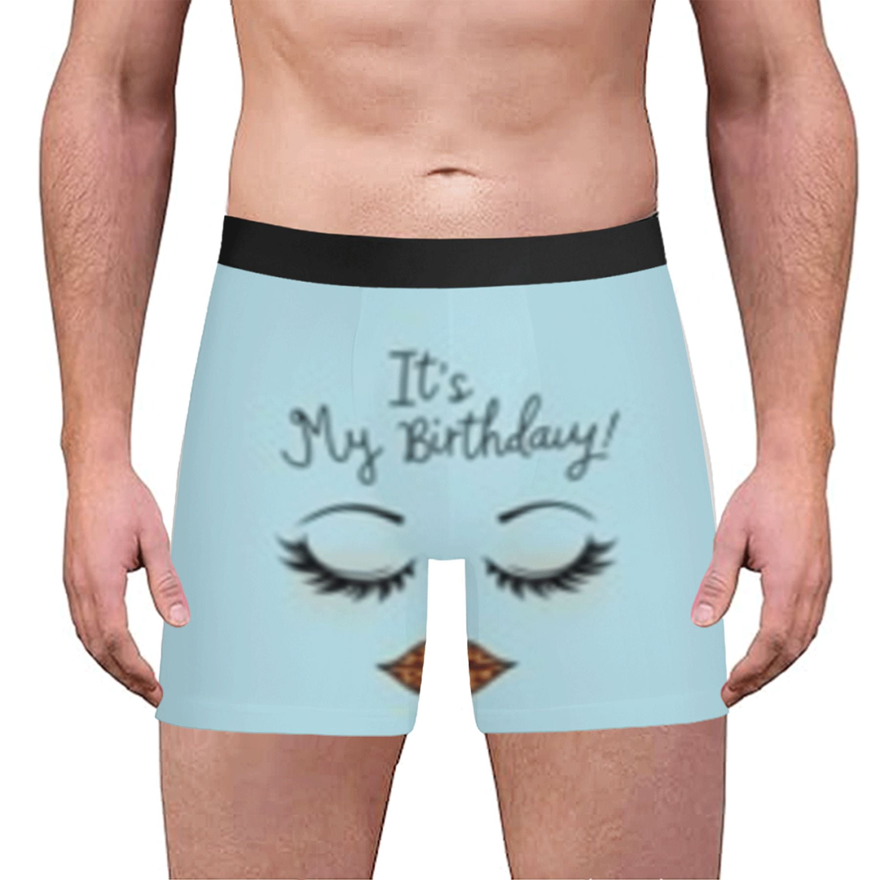Men's Boxer Briefs - Light Blue with Playful Closed Eyes Smiling Print ...