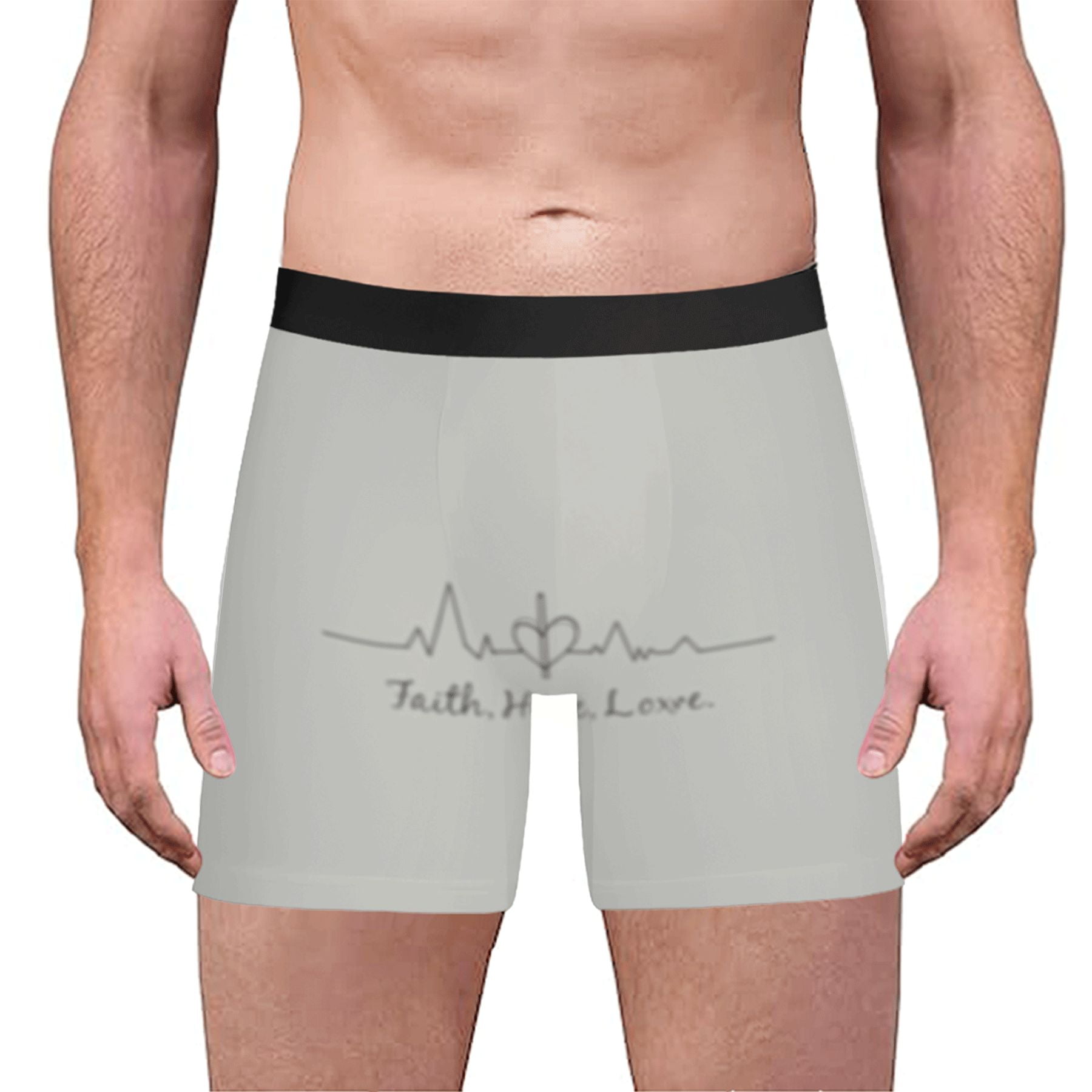 Men's Boxer Briefs - Light Gray with Heartbeat Line Design & ' Faith ...