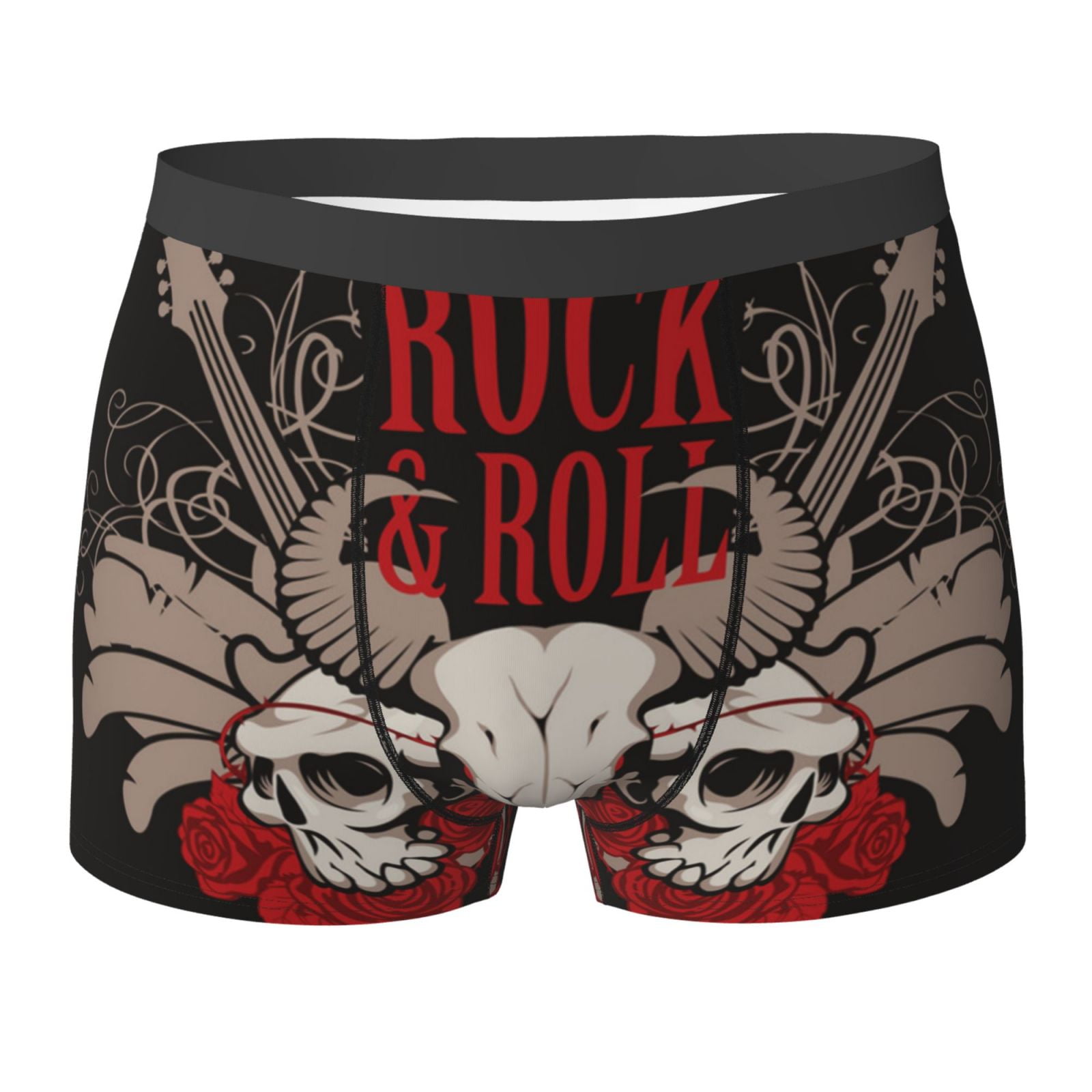 Men's Boxer Briefs No Ride-up Comfortable Soft Underwear, Rock And Roll Guitar Skull Roses ...