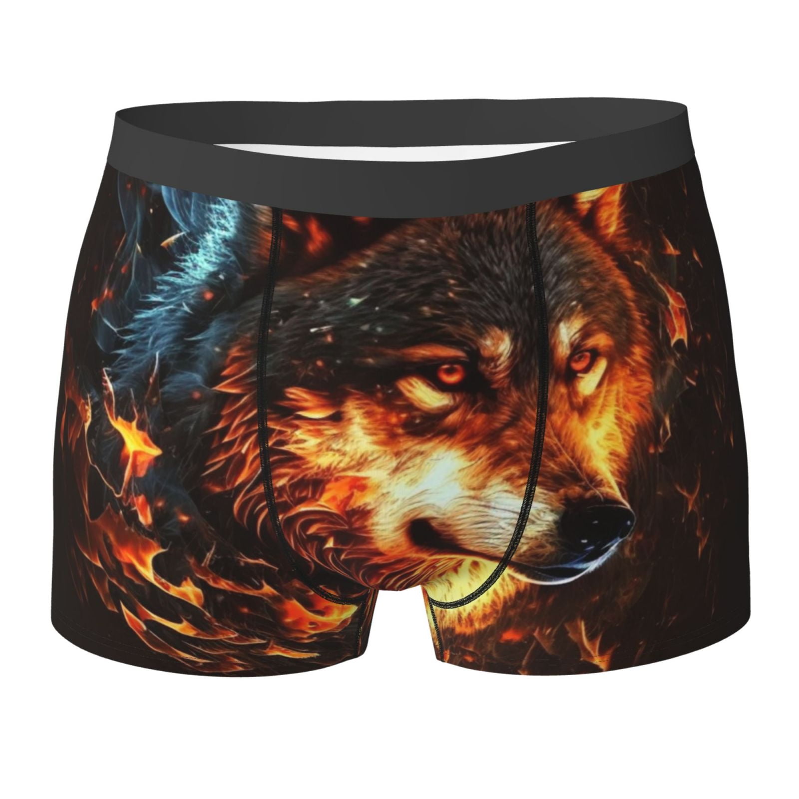 Men's Boxer Briefs No Ride-up Comfortable Soft Underwear, Wolf On Fire ...