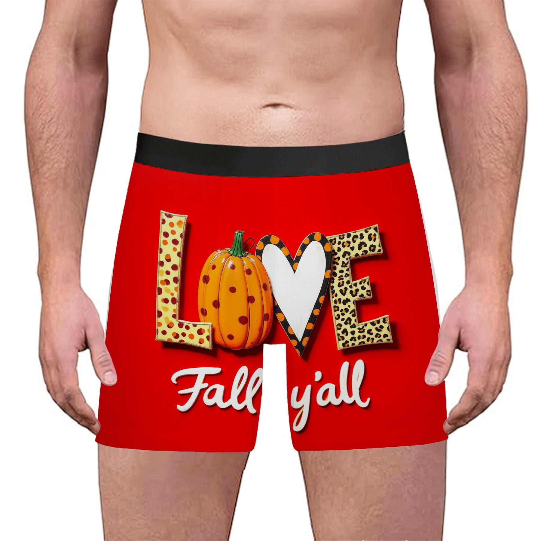 Men's Boxer Briefs - Playful Autumn Design with ' LOVE ' in Pumpkin ...
