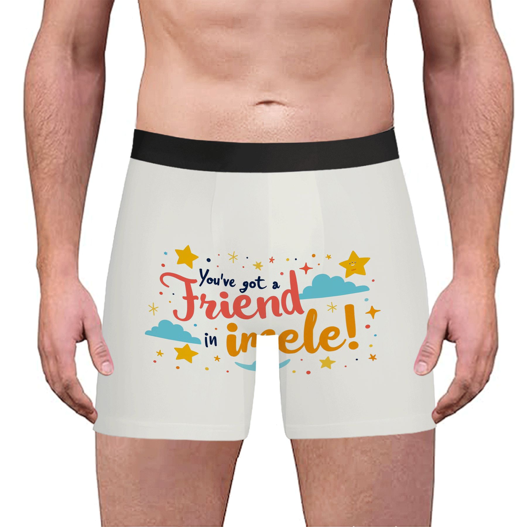 Men's Boxer Briefs - Playful White Design with ' You ' ve got a Friend ...