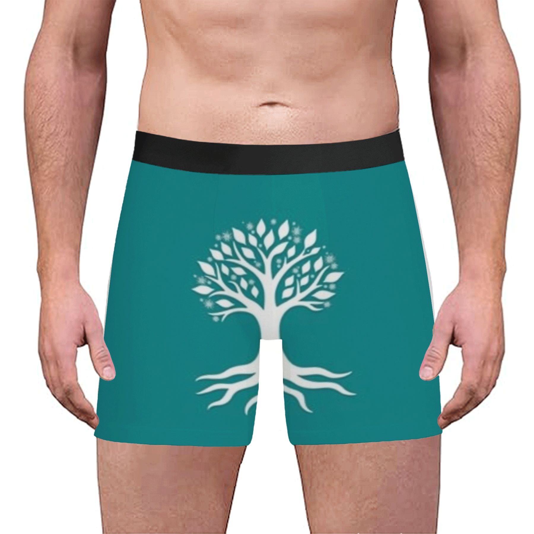 Men's Boxer Briefs - Teal Fabric with Black Waistband & White ...