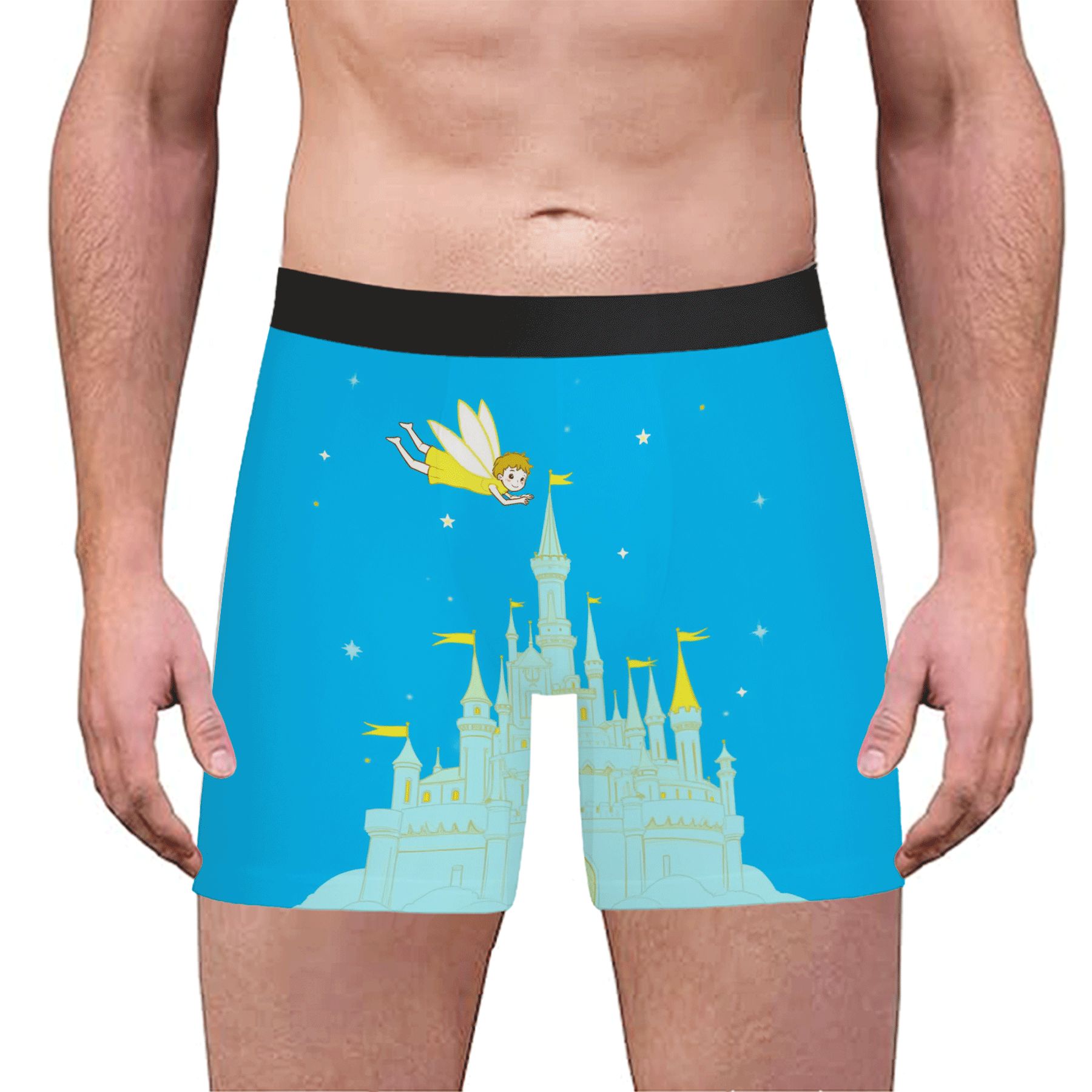 Men's Boxer Briefs - Whimsical Castle Design on Vibrant Blue Background ...