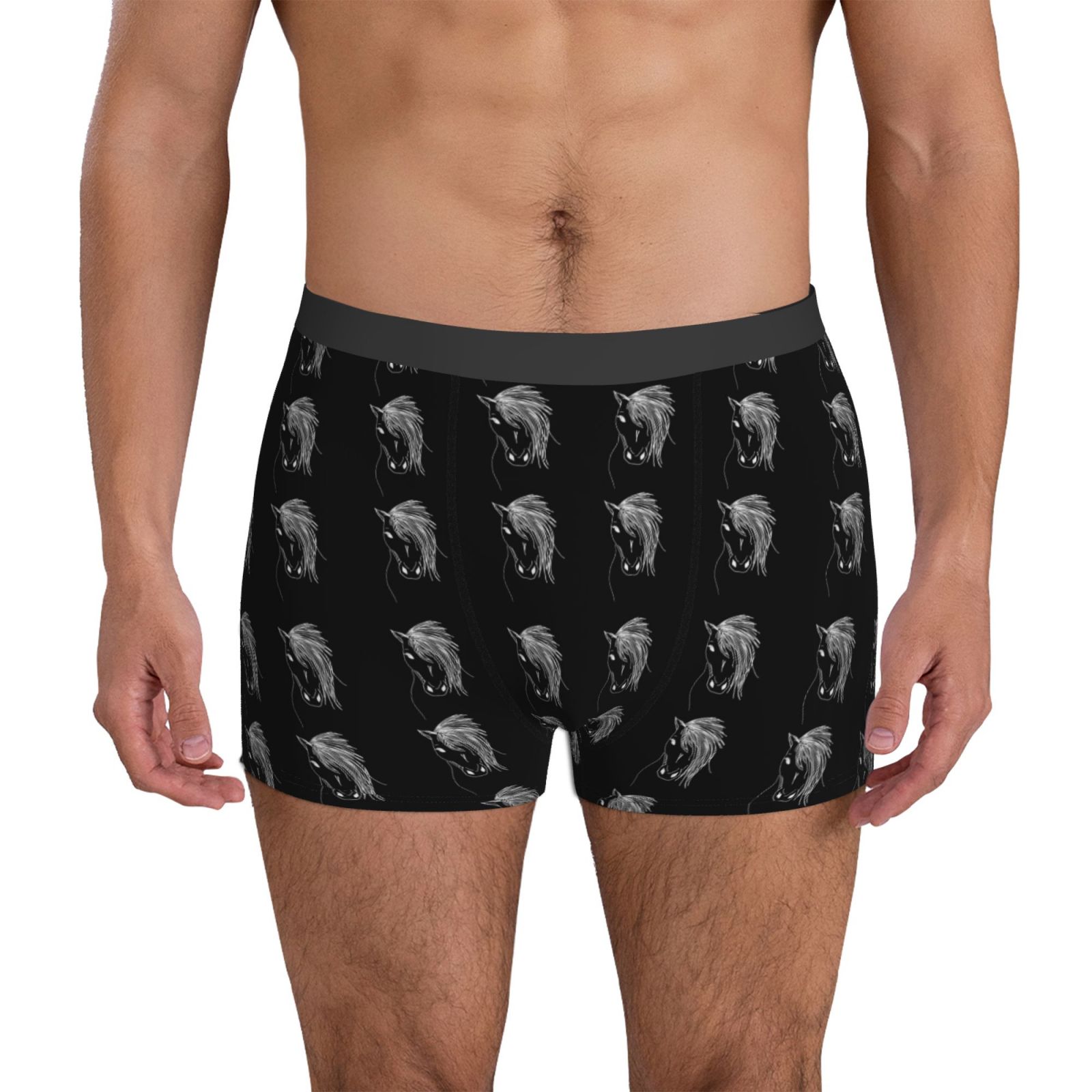 Men's Boxer Briefs, White Lines Long Sideburns Horse Soft Comfy Mens ...