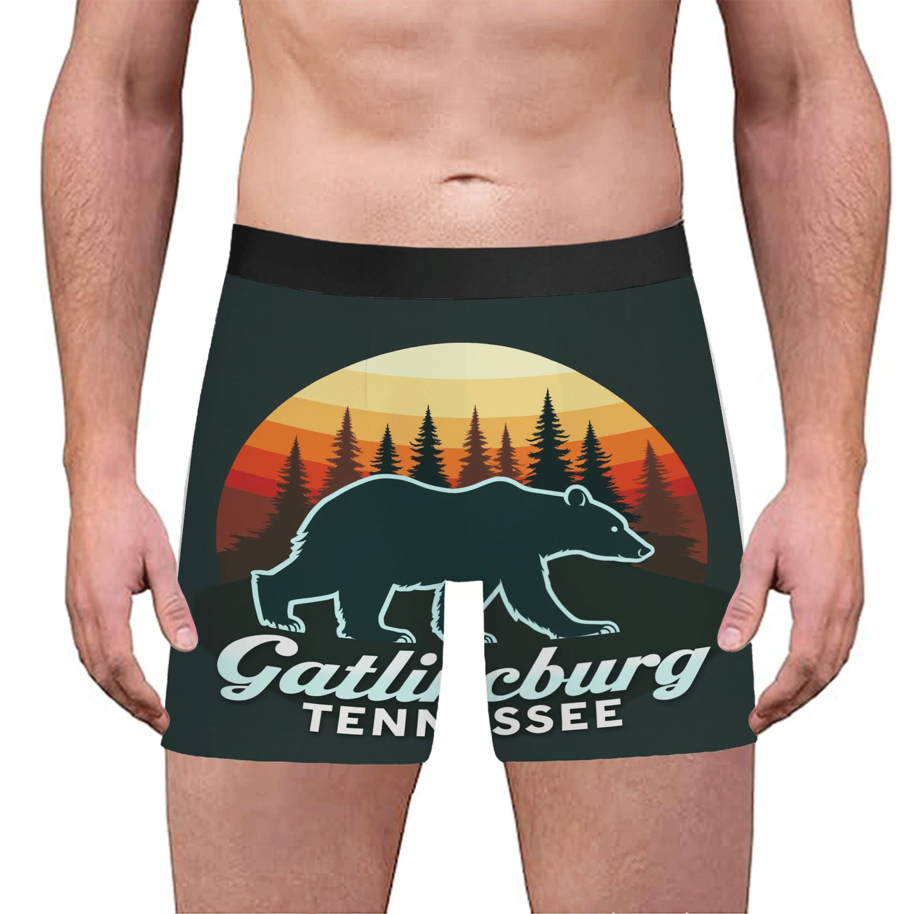 Men's Boxer Briefs with Bear Silhouette Design Sunset Gradient & Pine ...