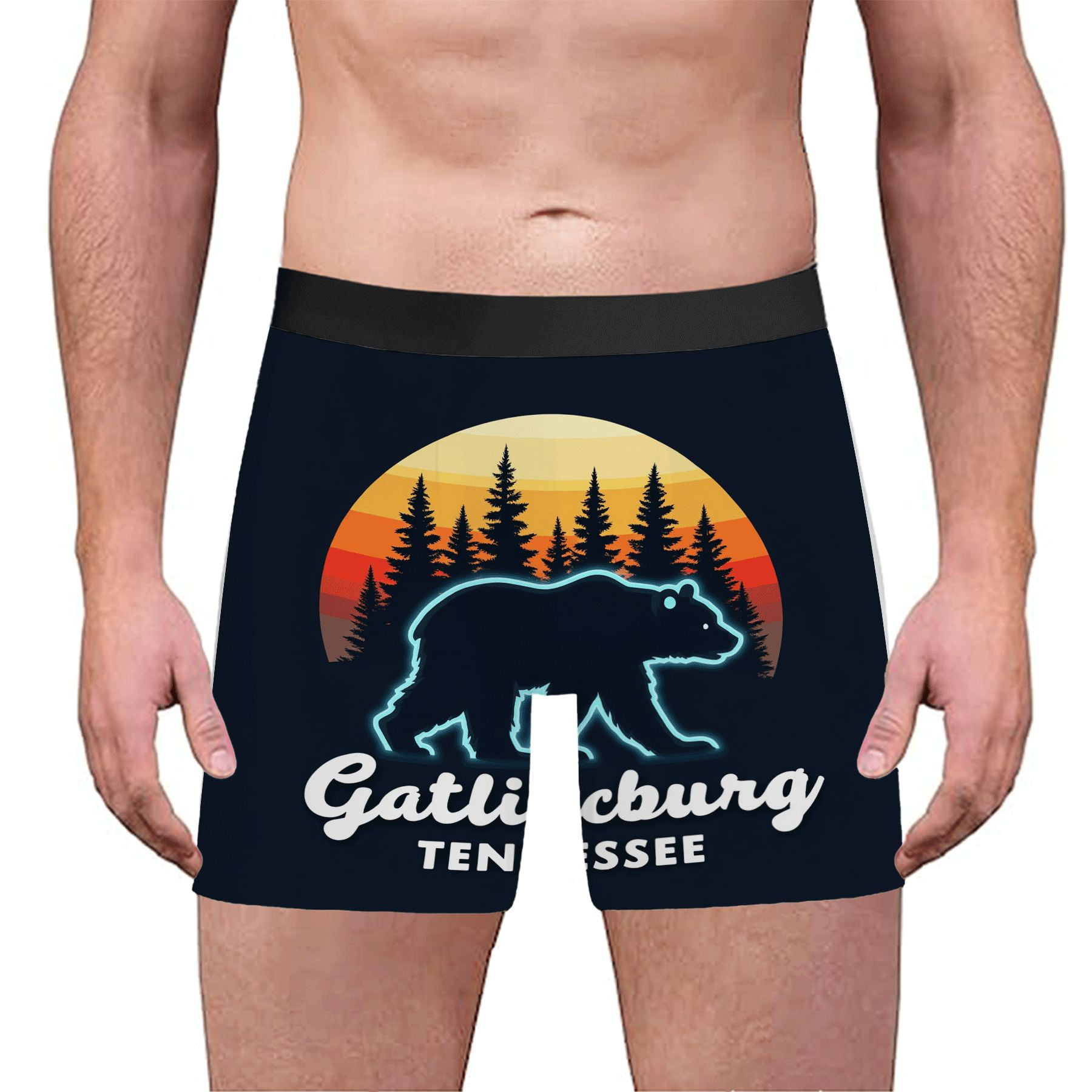 Men's Boxer Briefs with Bear Silhouette Pine Trees & Sunset Design ...