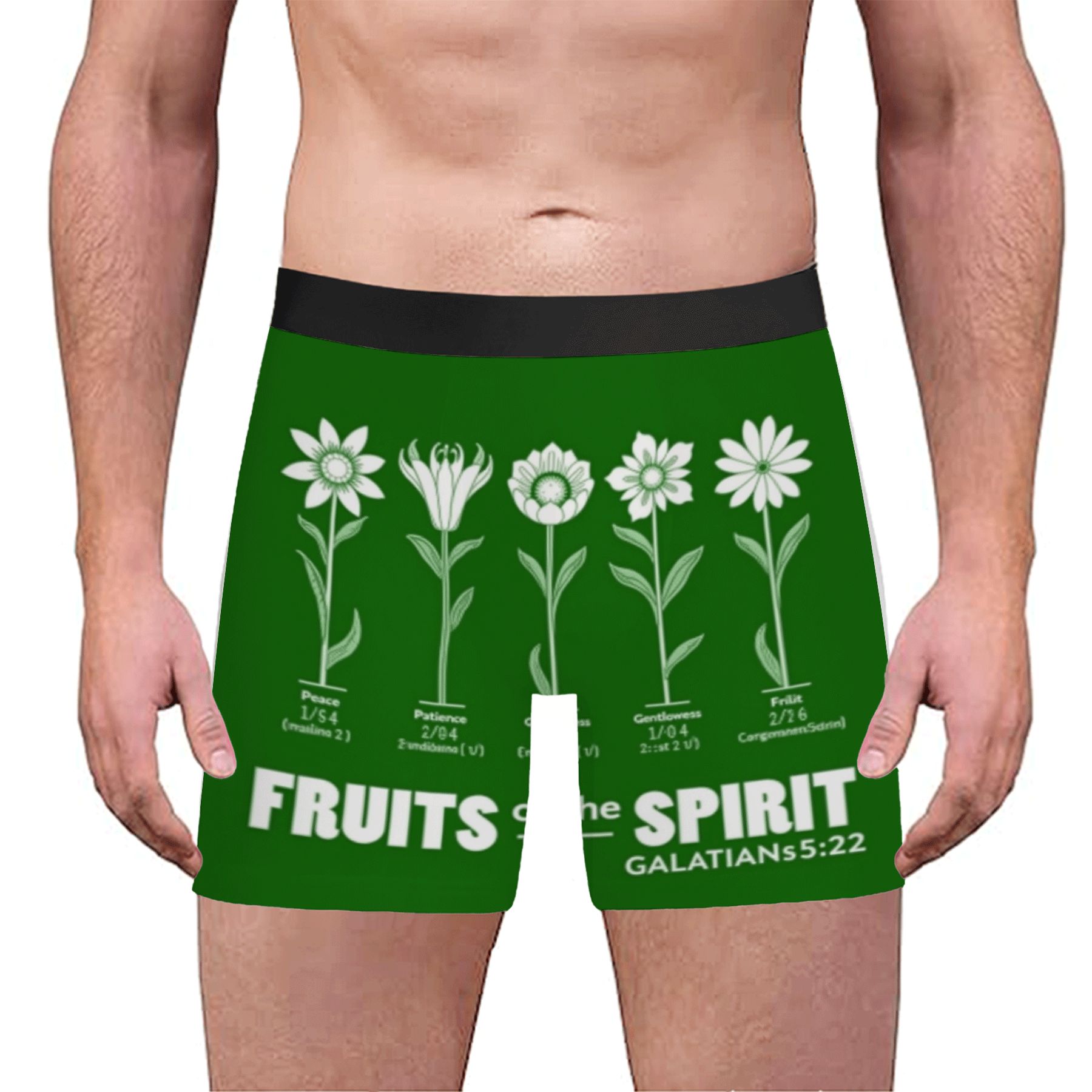 Men's Boxer Briefs with Biblical Floral Design - Green Underwear ...