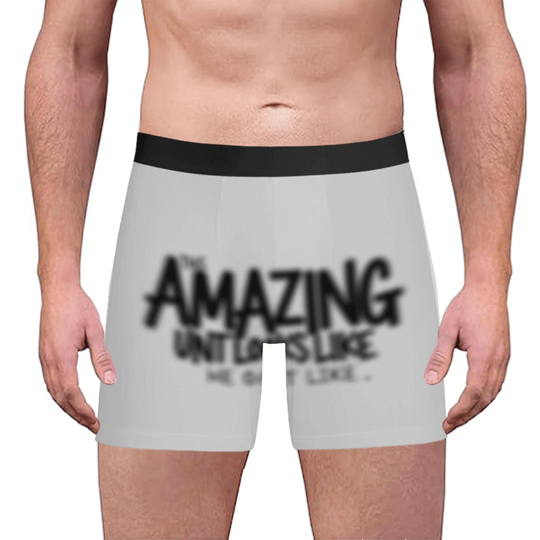 Men's Boxer Briefs with Black Waistband - Unique Blurred Text Design ...