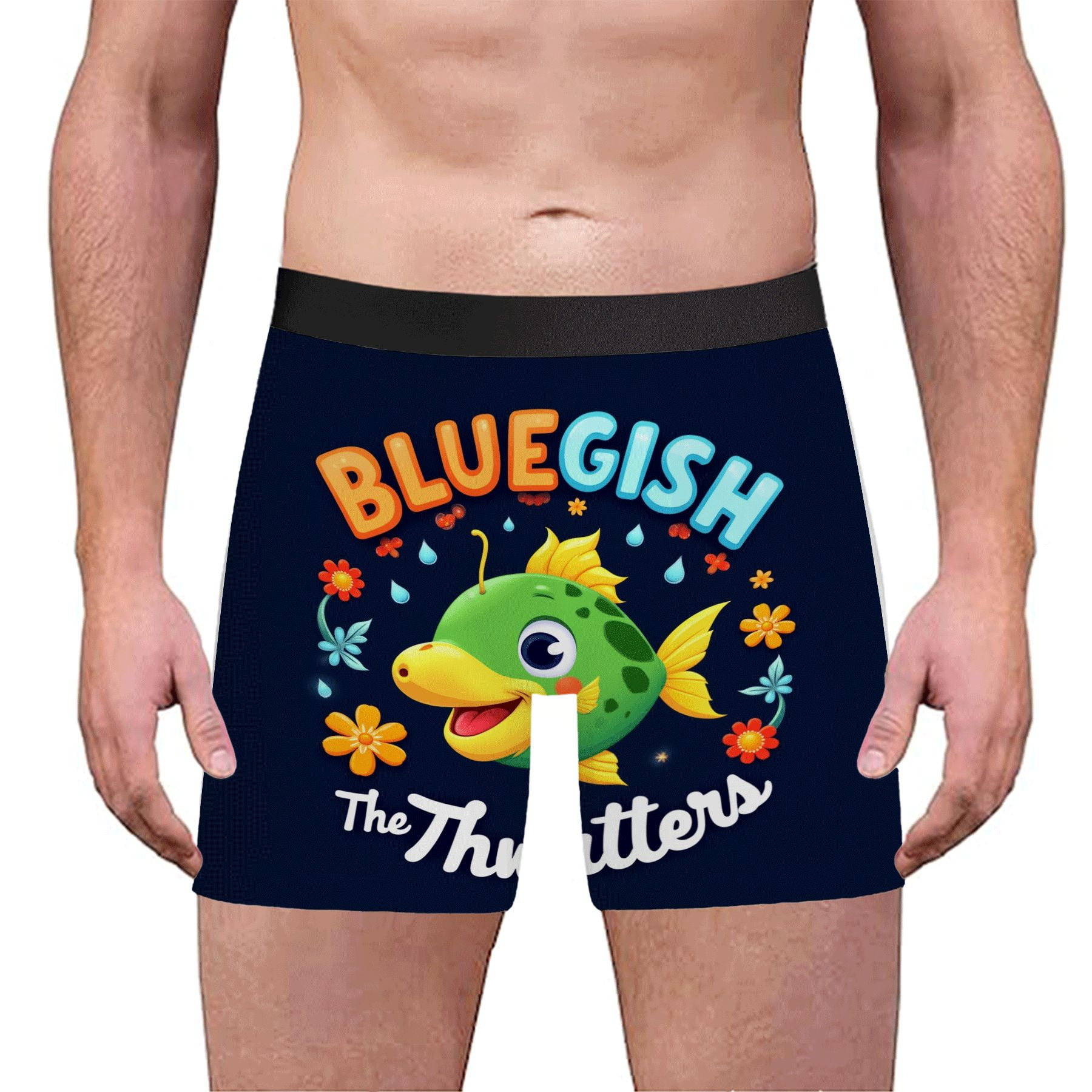 Men's Boxer Briefs with Blue Gish Cartoon Fish Design Cheerful Green ...