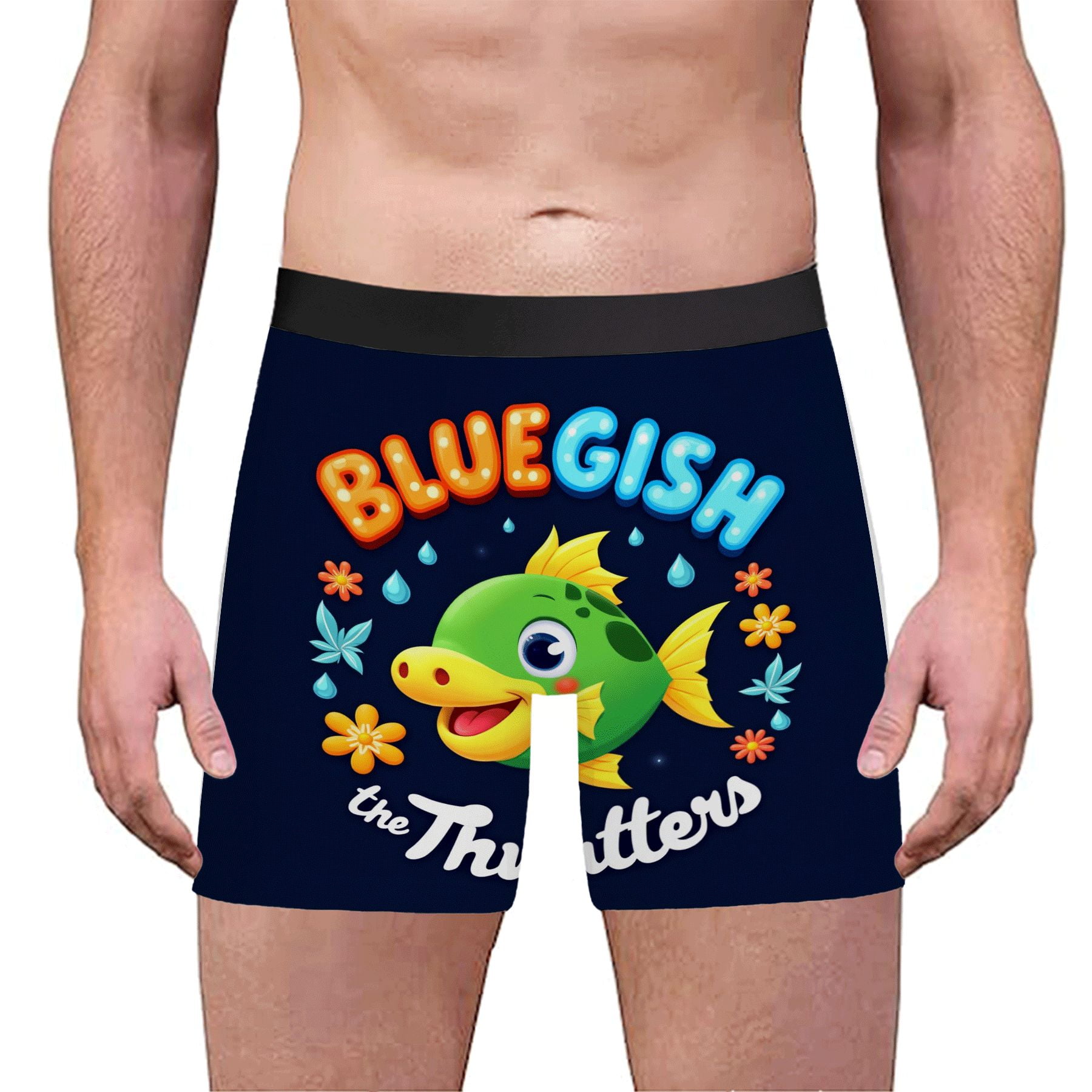 Men's Boxer Briefs with Blue Gish Cartoon Fish Design Colorful Flowers ...