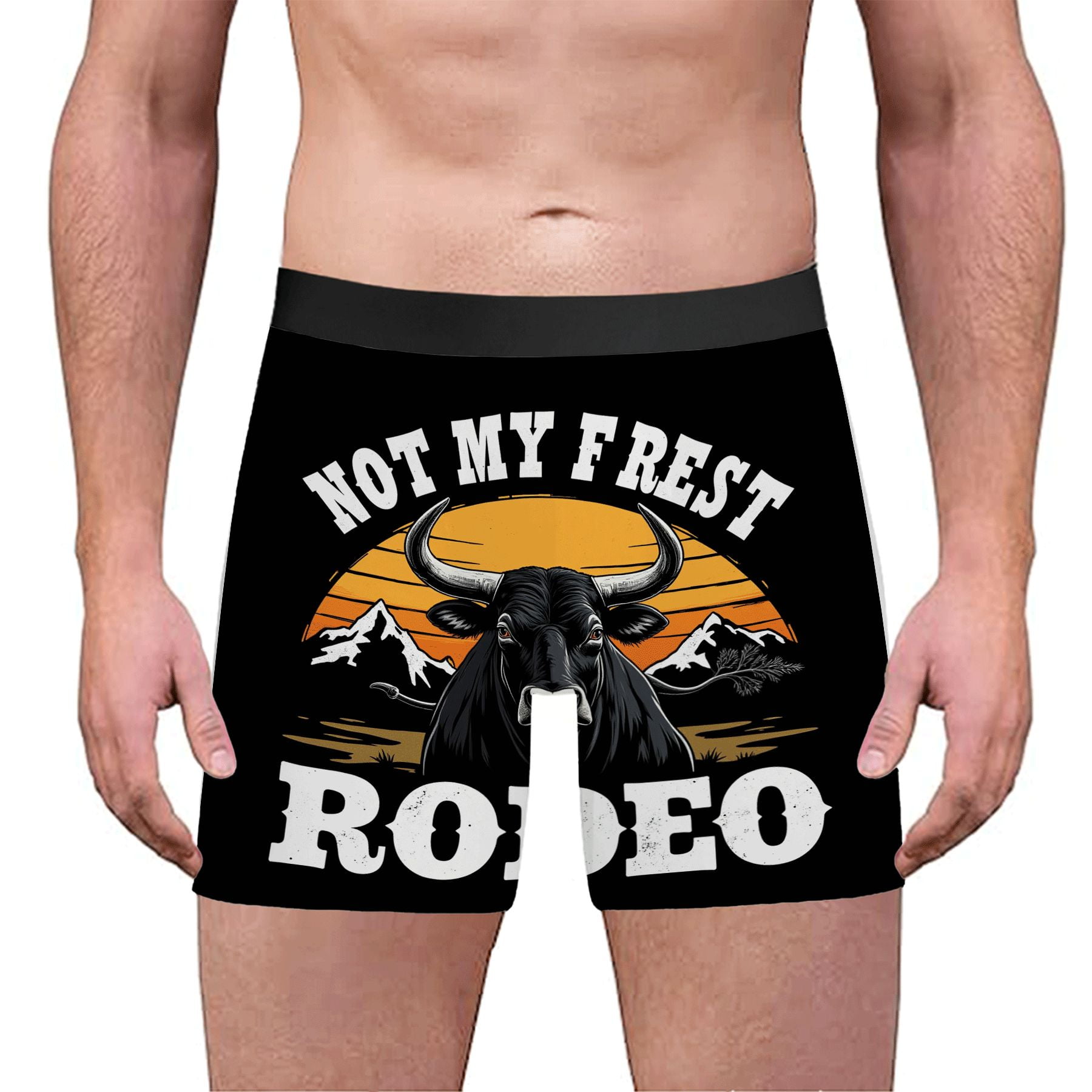 Men's Boxer Briefs with Bold Black Design Mountain Sunset Background ...