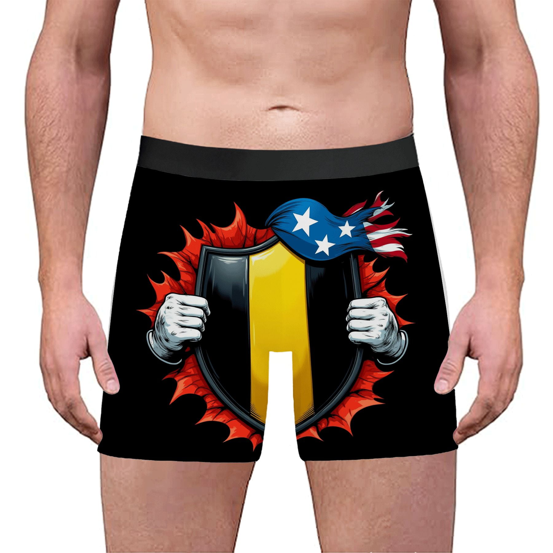 Men's Boxer Briefs with Bold Emblem Red Flame Burst and Torn American ...