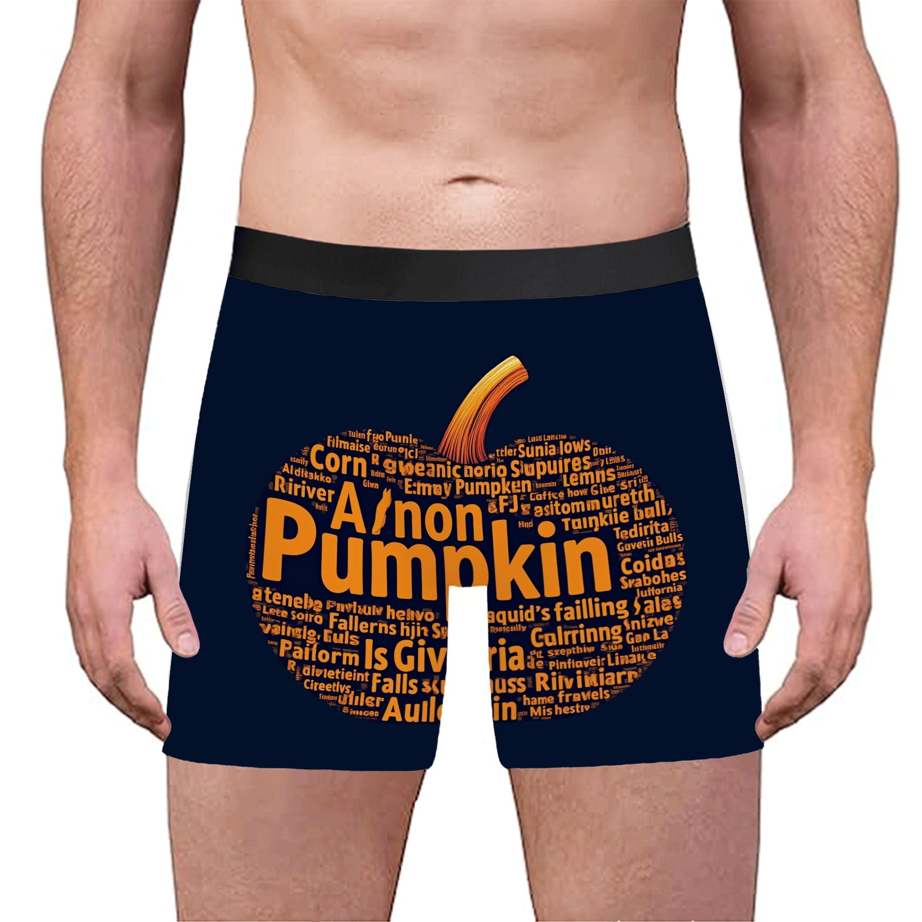 Men's Boxer Briefs with Bold ' Pumpkin ' Print Surrounded by Festive ...