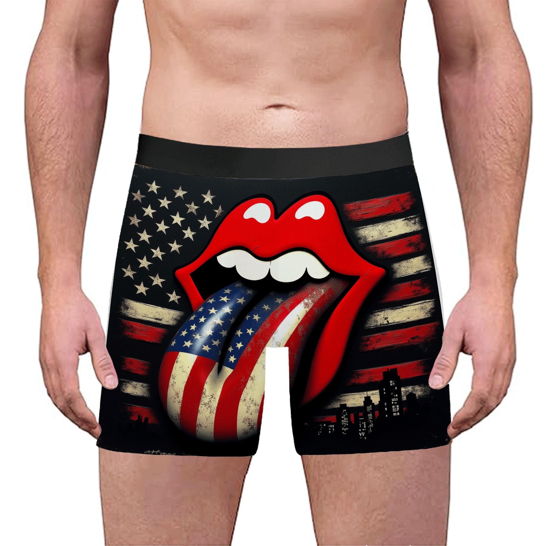 Men's Boxer Briefs with Bold Red Mouth Design American Flag Background ...