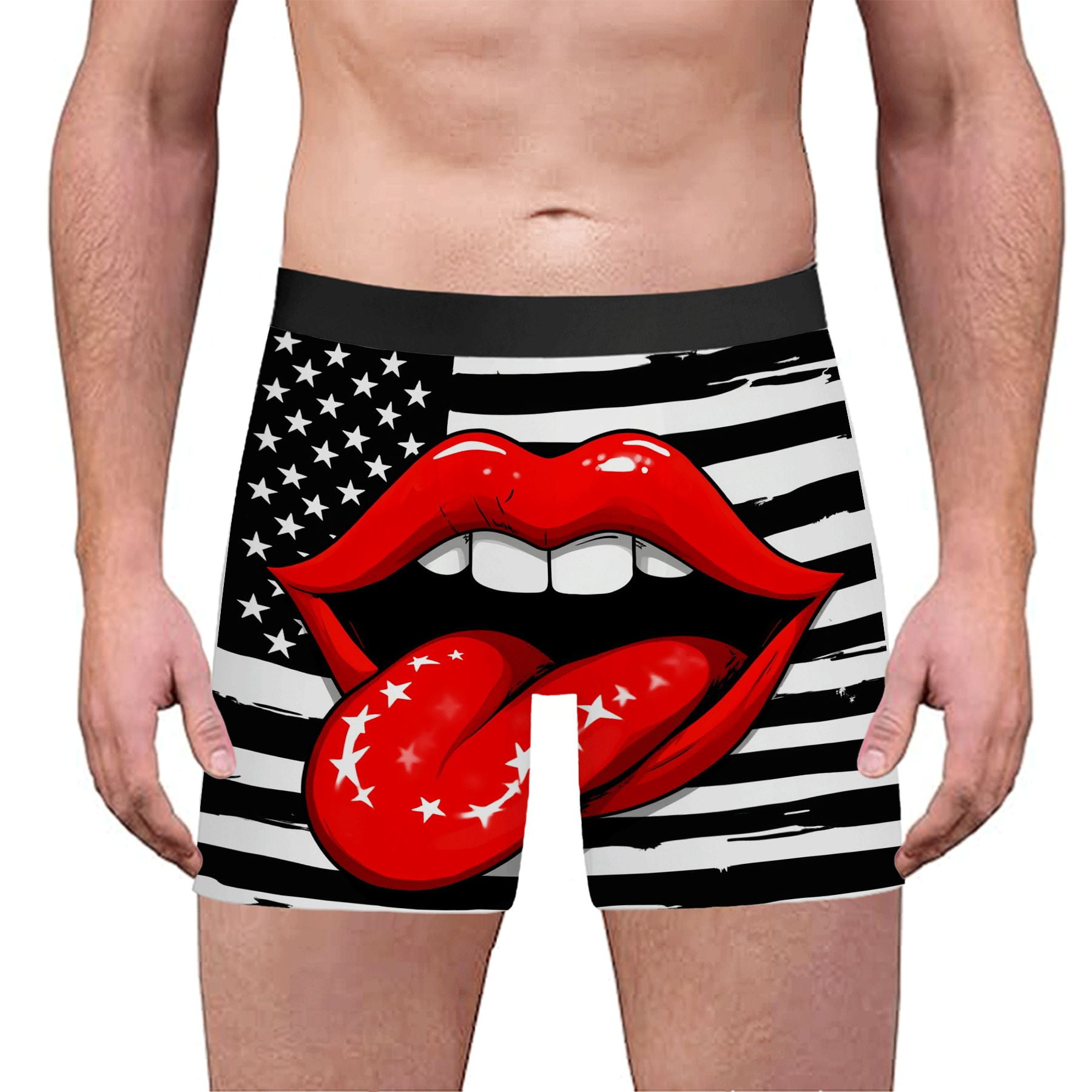 Men's Boxer Briefs with Bold Red Mouth Design Stars on Black & White ...