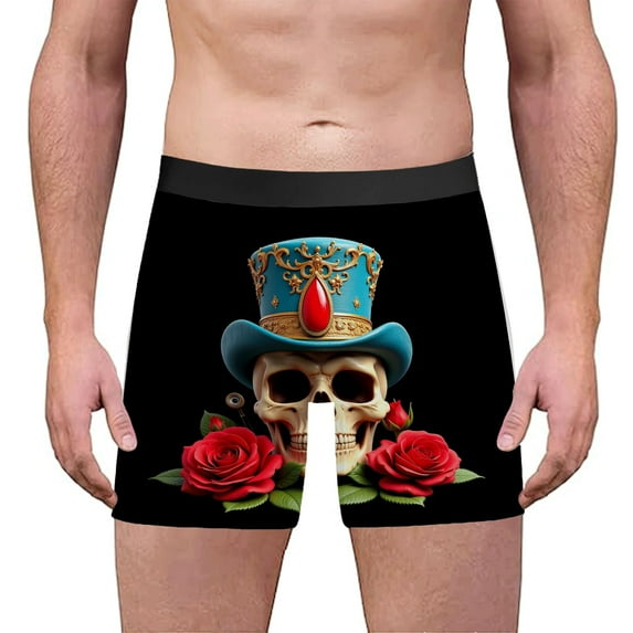 Men's Boxer Briefs with Bold Skull Design - Blue Top Hat Red Roses ...