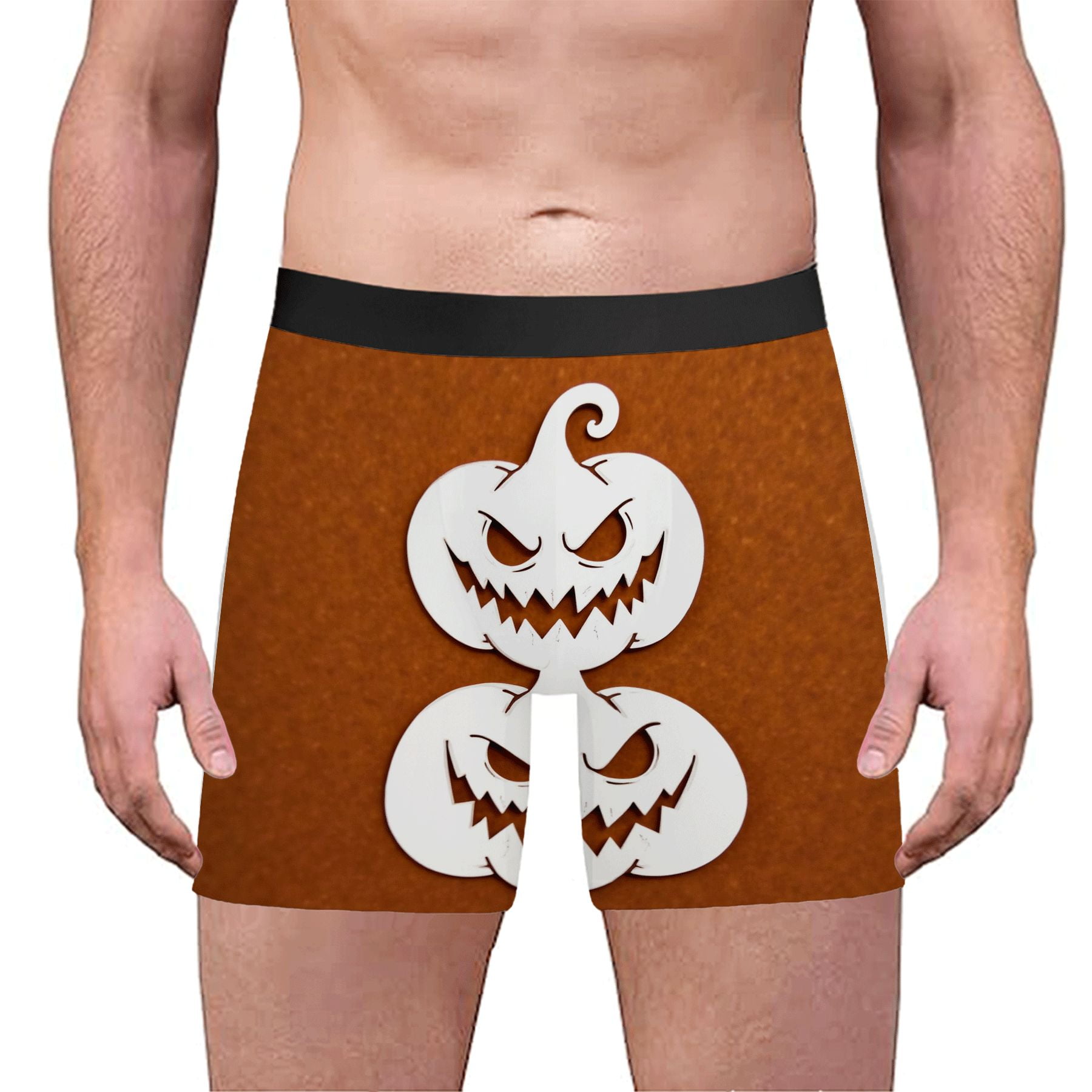 Men's Boxer Briefs with Brown Background & White Stylized Pumpkins with ...
