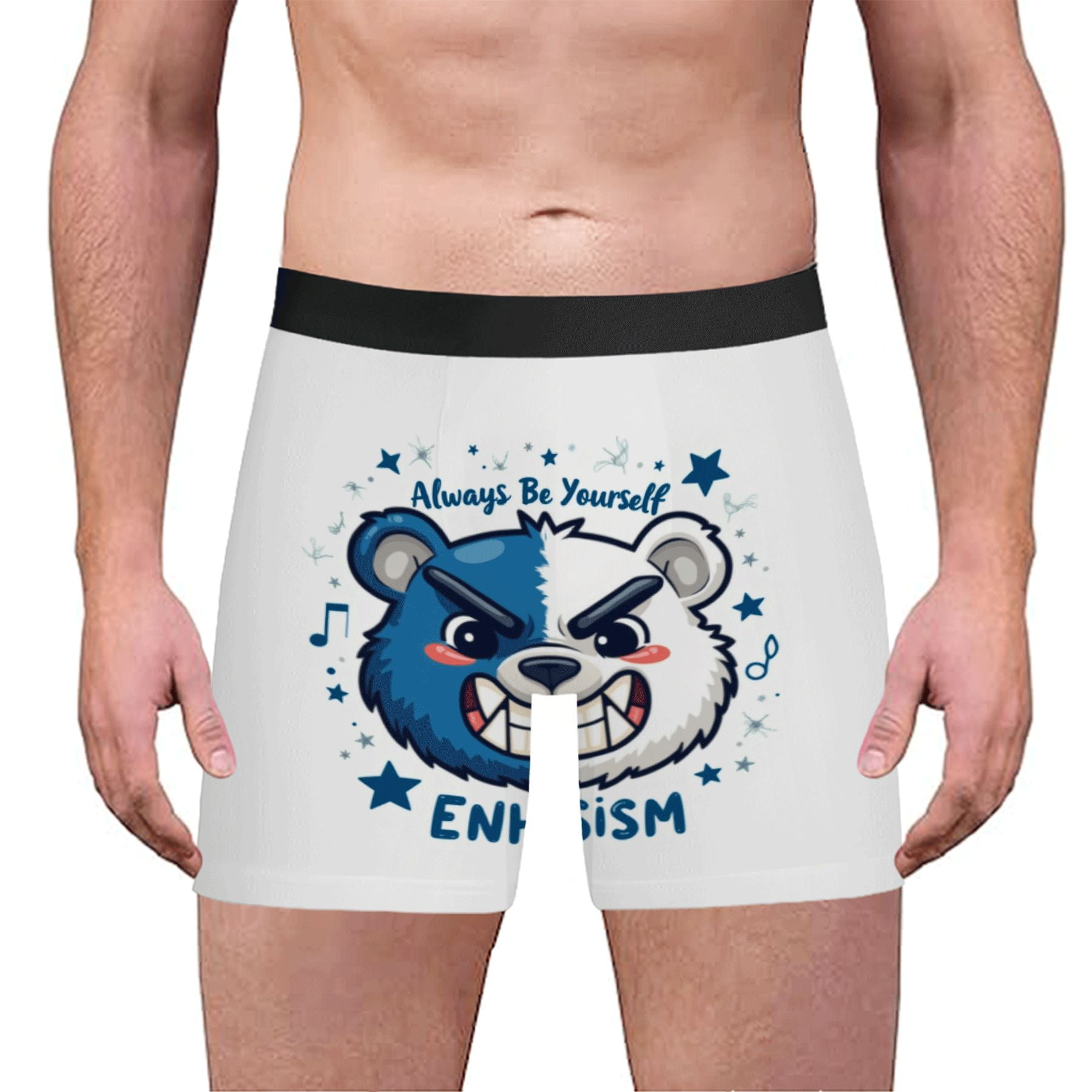 Men's Boxer Briefs with Cartoon Bear Design - Split Face Bear Angry ...