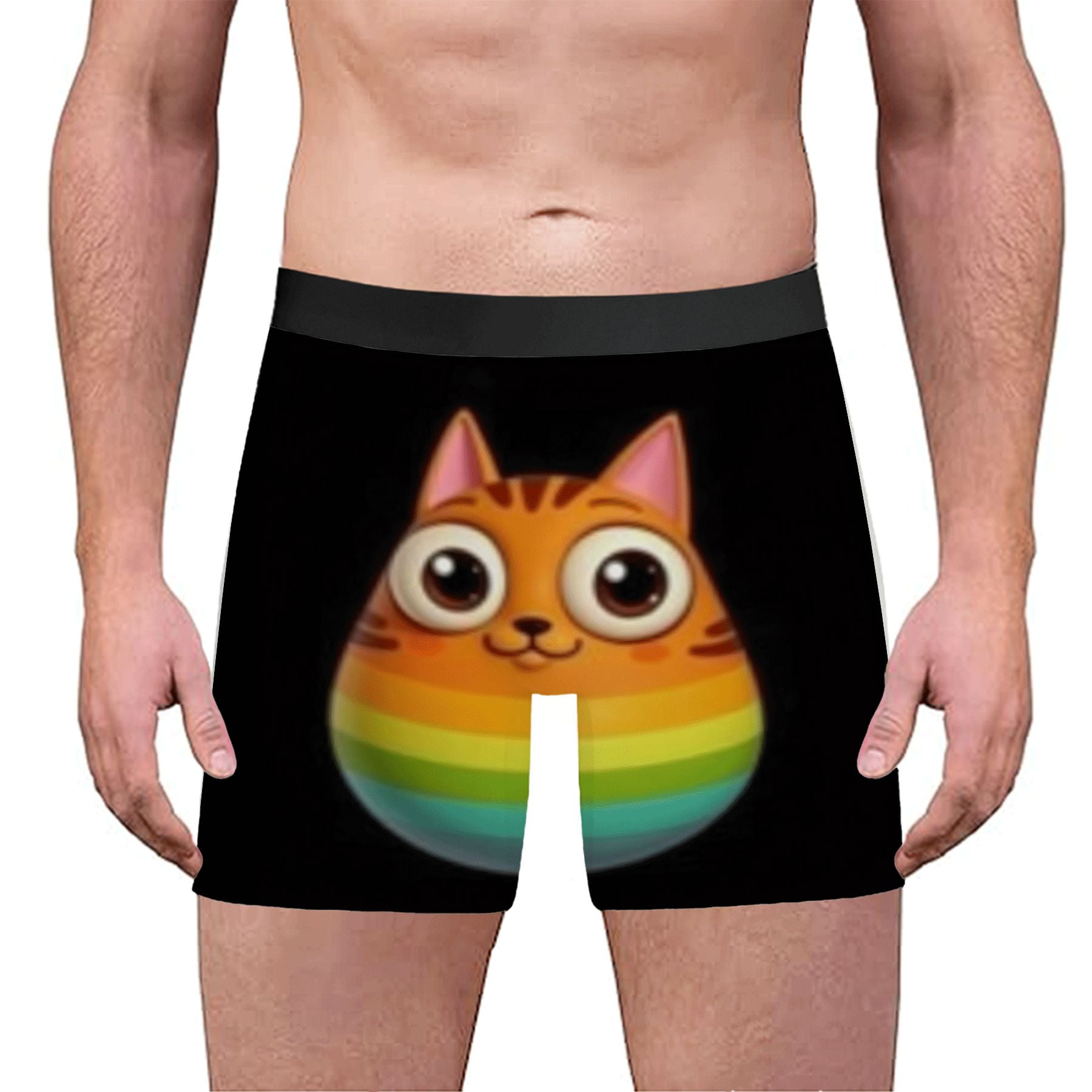 Men's Boxer Briefs with Cartoon Cat Design - Expressive Eyes Smiling ...
