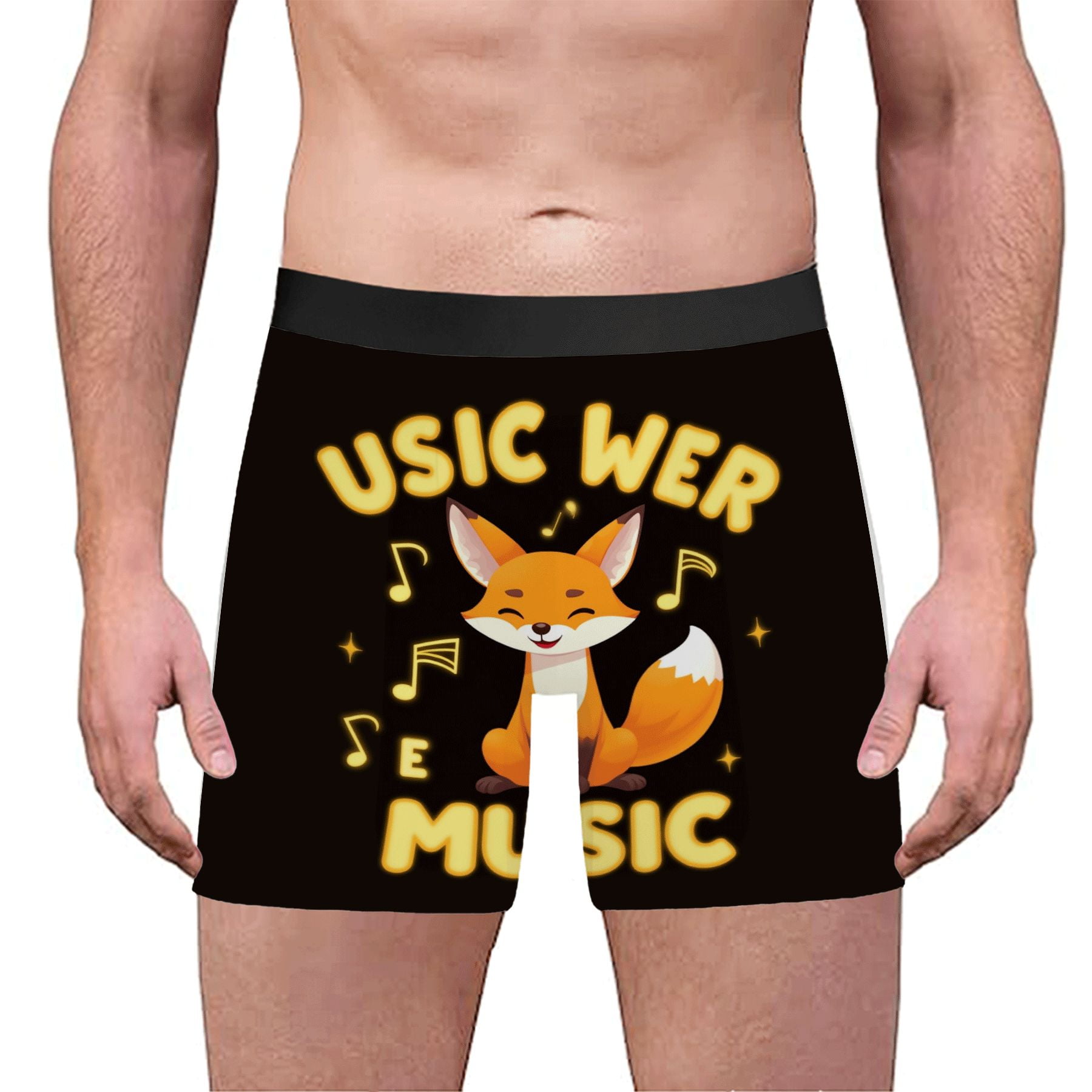 Men's Boxer Briefs with Cartoon Fox Design Smiling Fox Surrounded by ...