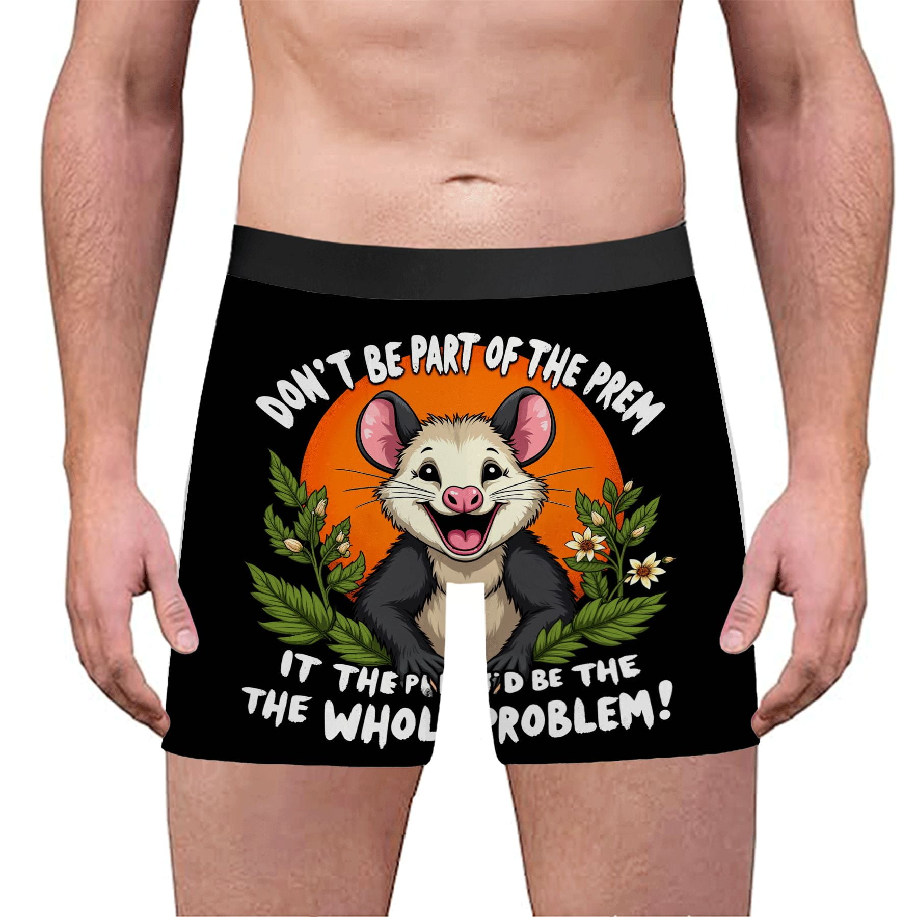 Men's Boxer Briefs with Cartoon Possum Design Vibrant Orange Background ...