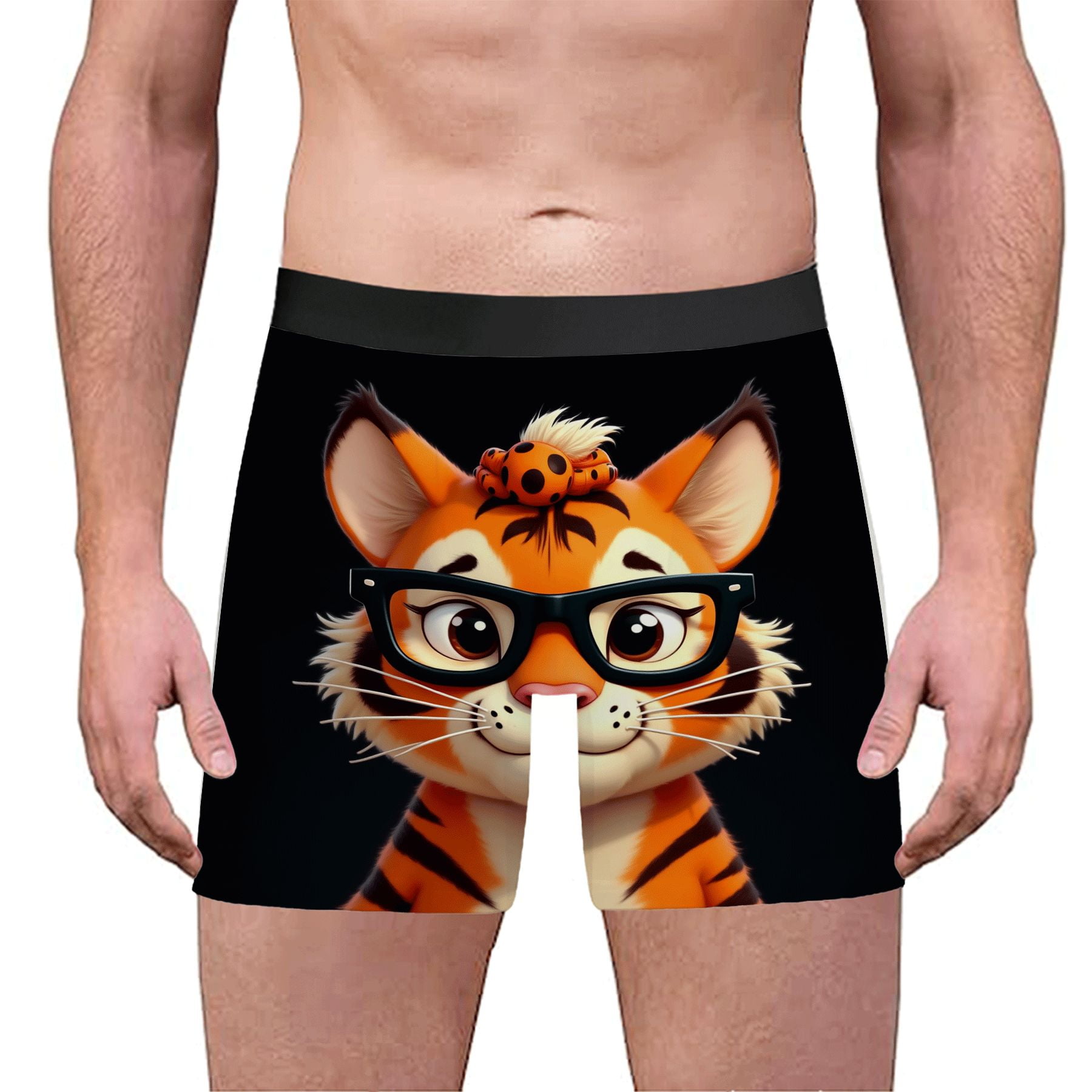 Men's Boxer Briefs with Cheerful Cartoon Tiger Design Black with Fun ...