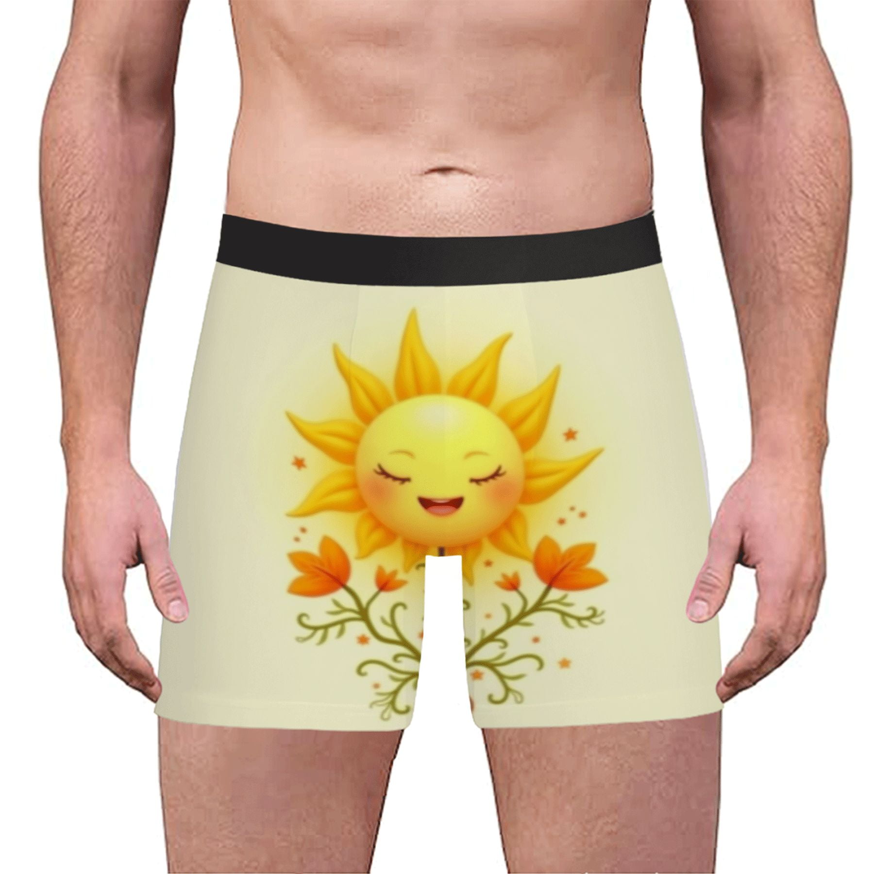 Men's Boxer Briefs with Cheerful Sun Design Smiling Face Vibrant Orange ...