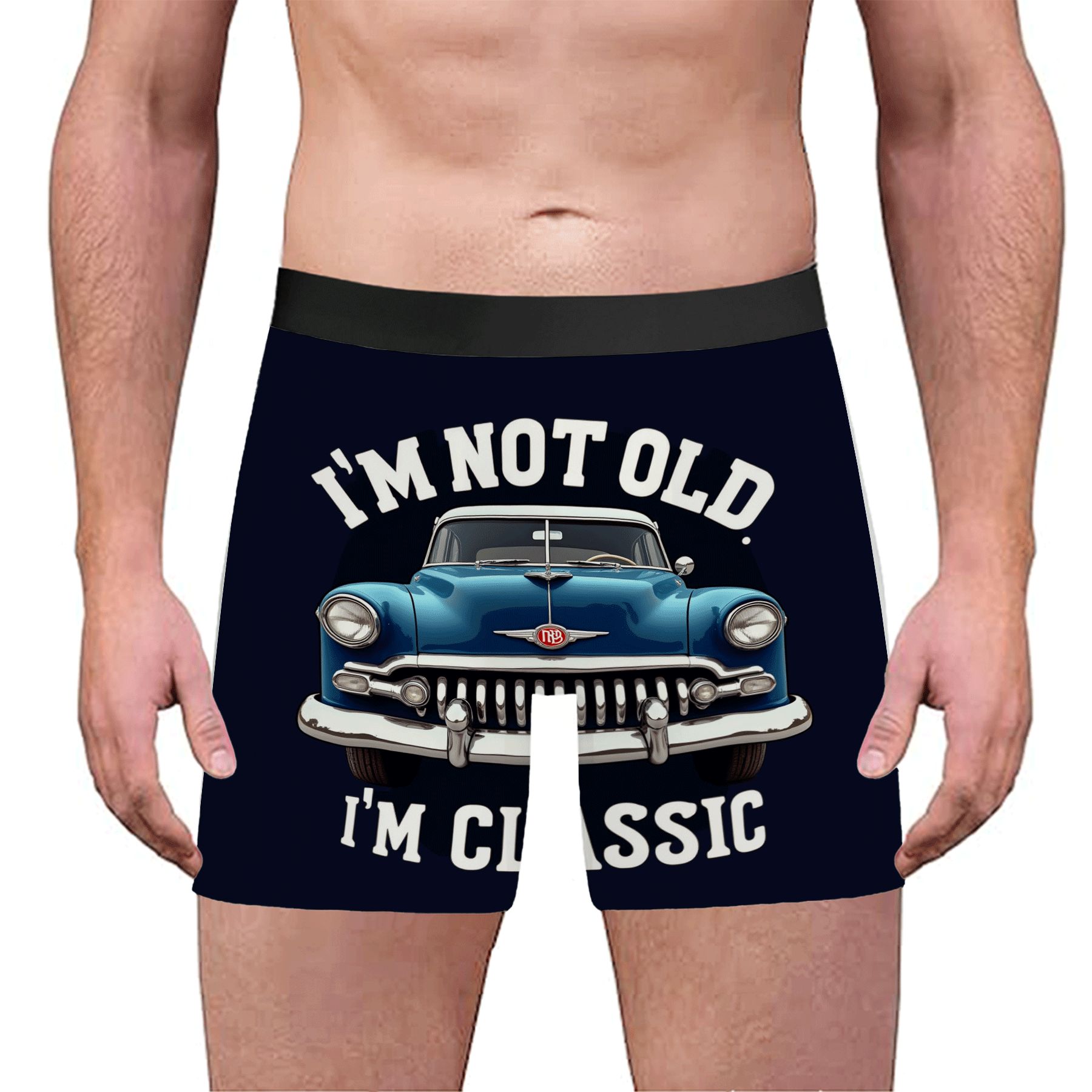 Men's Boxer Briefs with Classic Blue Car Design - ' I ' M NOT OLD I ' M ...