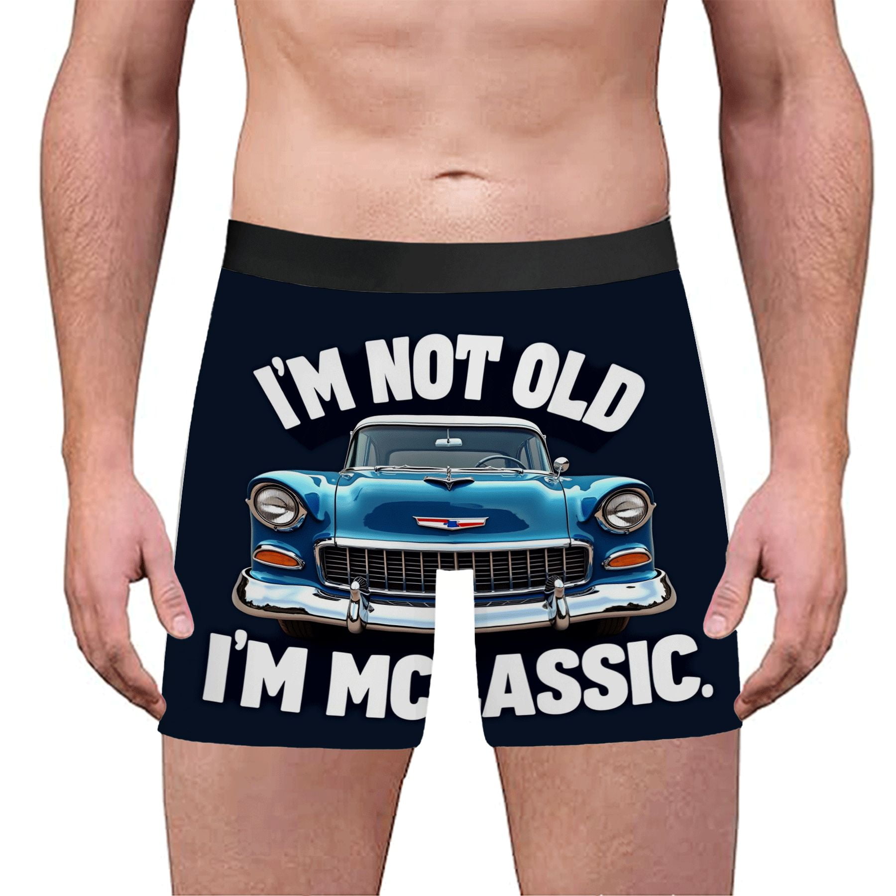Men's Boxer Briefs with Classic Blue Car Design - " I ' M NOT OLD I ' M ...