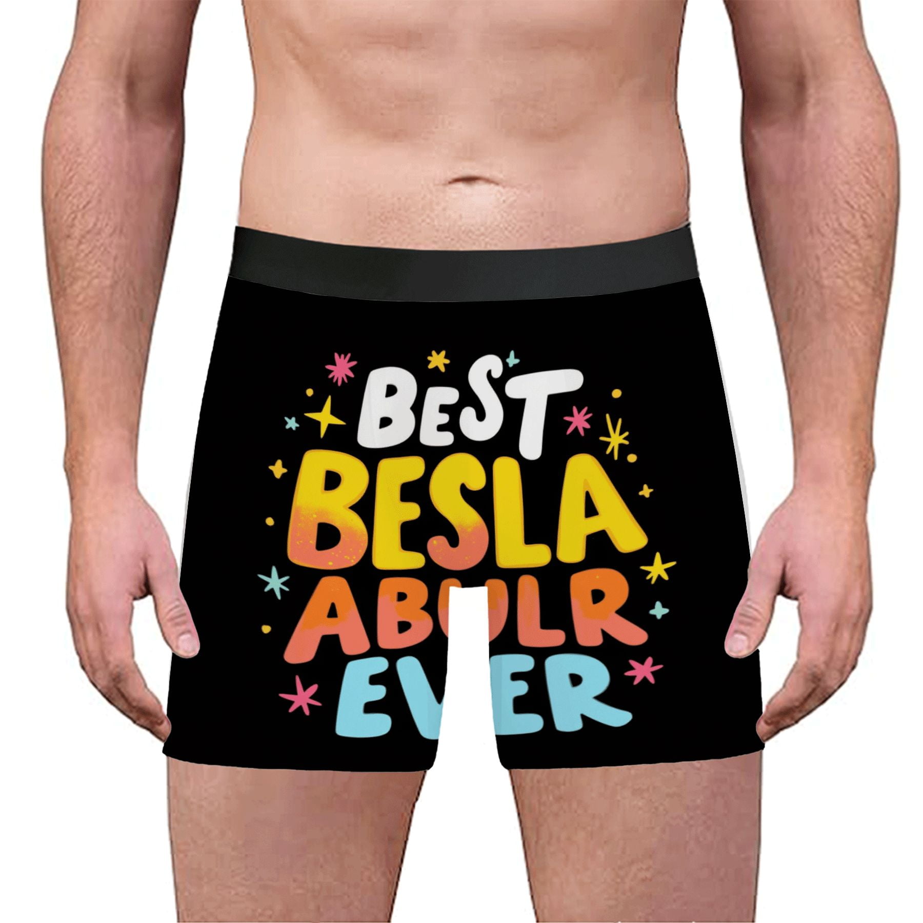 Men's Boxer Briefs with Colorful ' BEST BESLA ABULR EVER ' Text & Star ...
