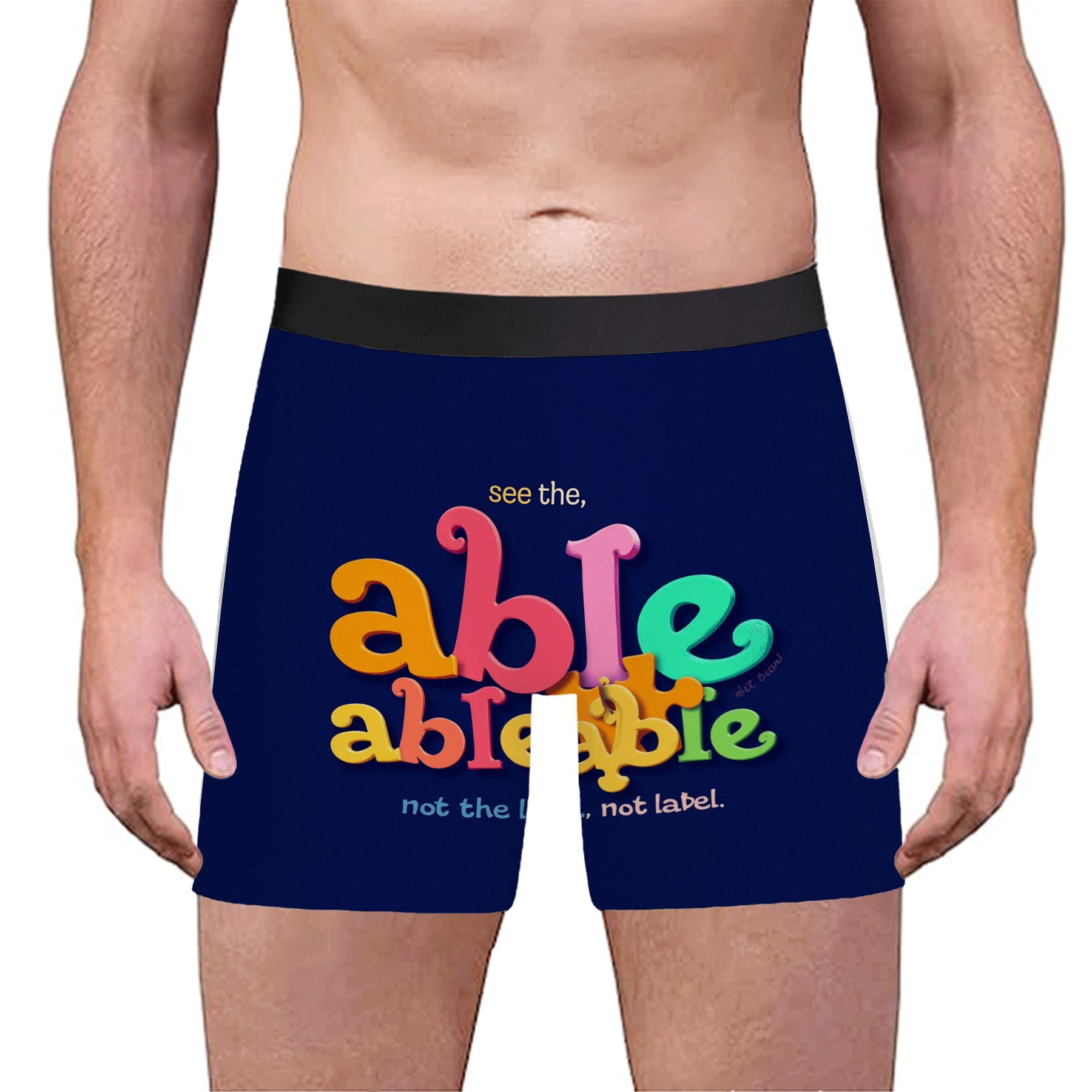 Men's Boxer Briefs with Colorful Text Design - Navy Blue Background ...