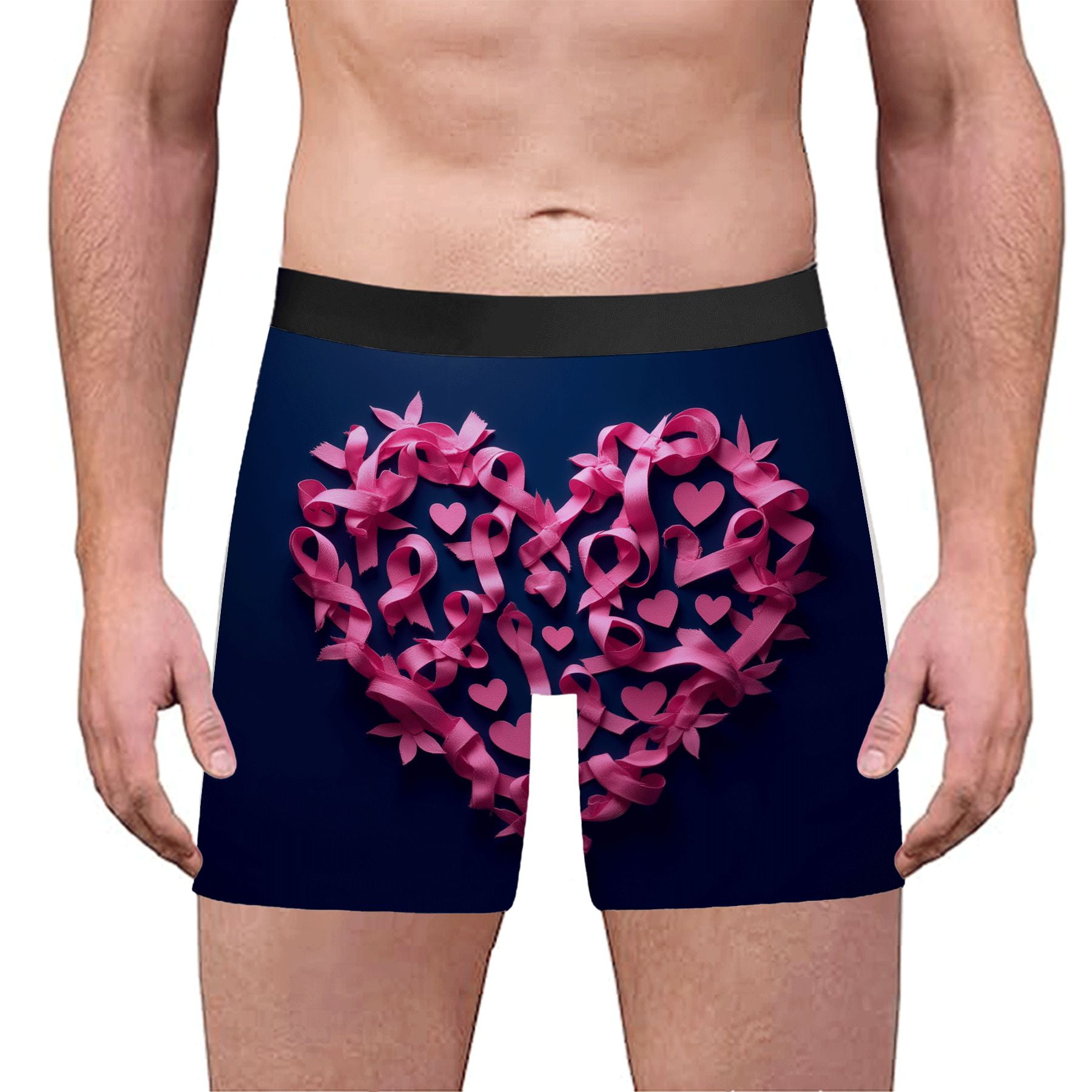 Men's Boxer Briefs with Dark Blue Base Heart - Shaped Pink Ribbon ...