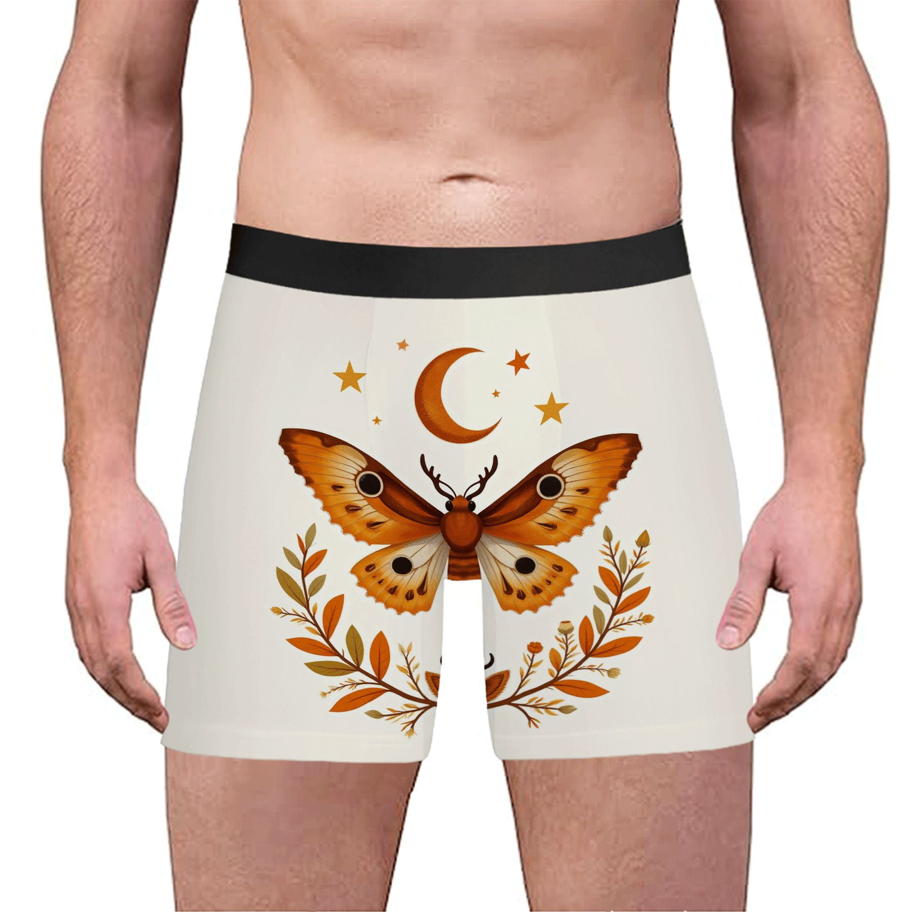 Men's Boxer Briefs with Decorative Moth Design Autumn Leaves & Flowers ...