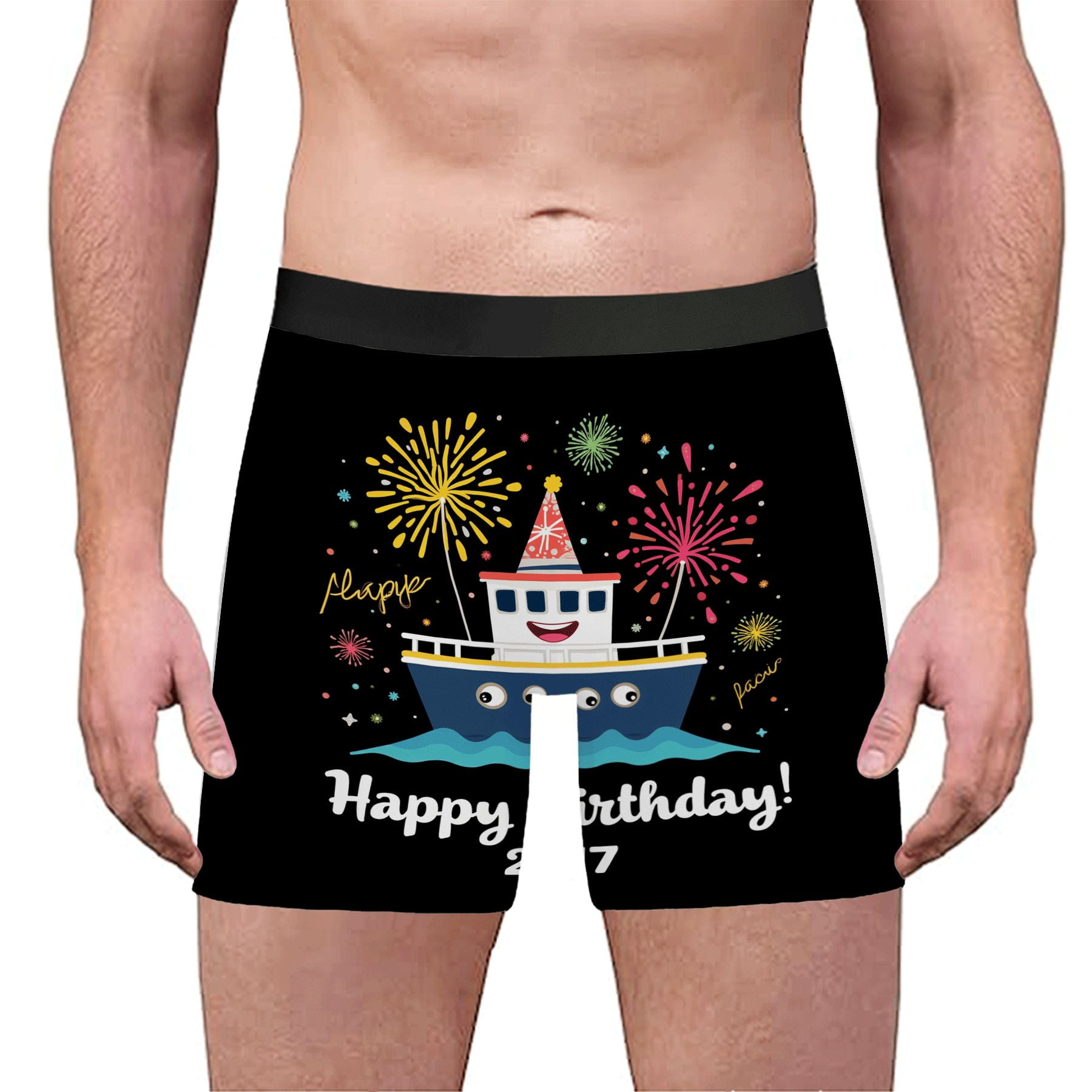 Men's Boxer Briefs with Festive Cartoon Boat Design Smiling Face Party ...