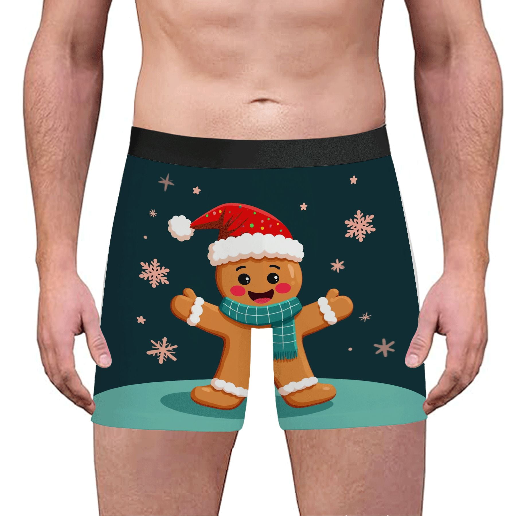 Men's Boxer Briefs with Festive Gingerbread Man Design Red Santa Hat ...