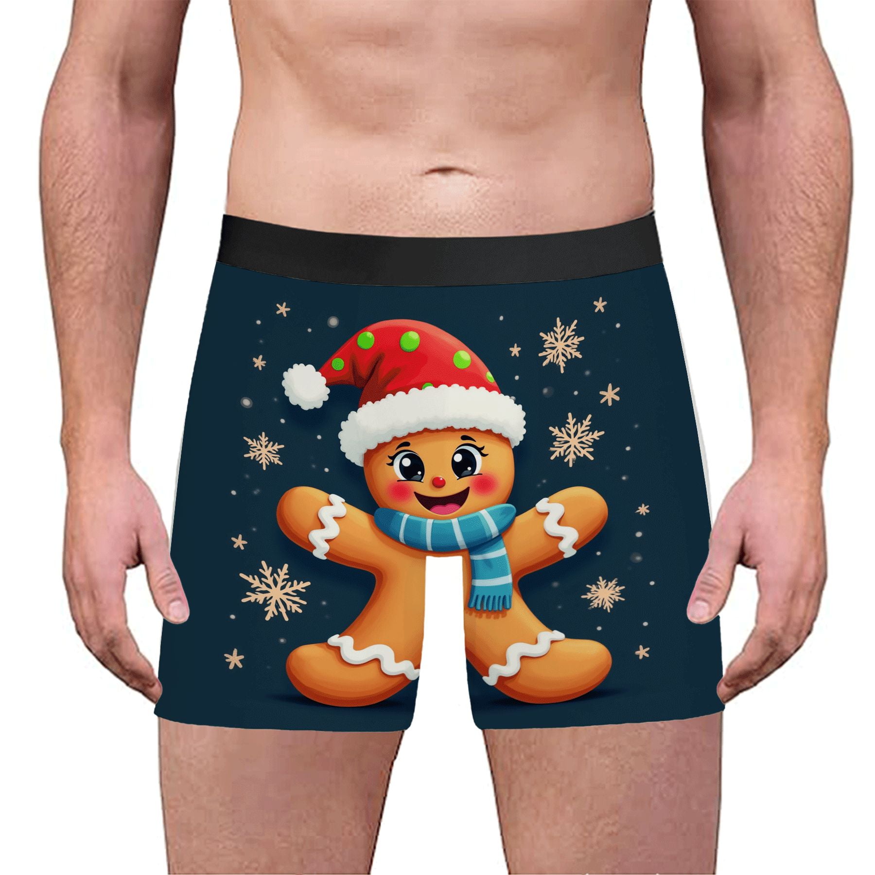 Men's Boxer Briefs with Festive Gingerbread Man Design Santa Hat & Blue ...